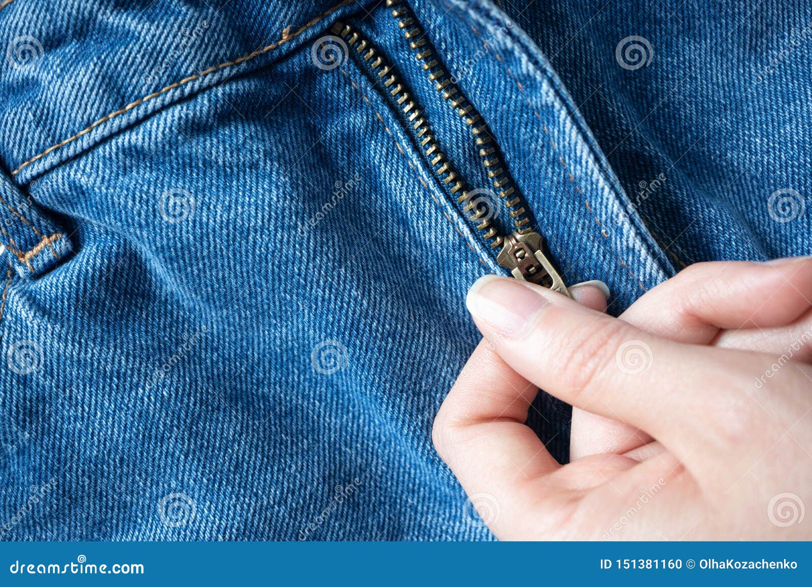 Hand Open Zipper on Fly Blue Jeans Stock Photo - Image of denim ...