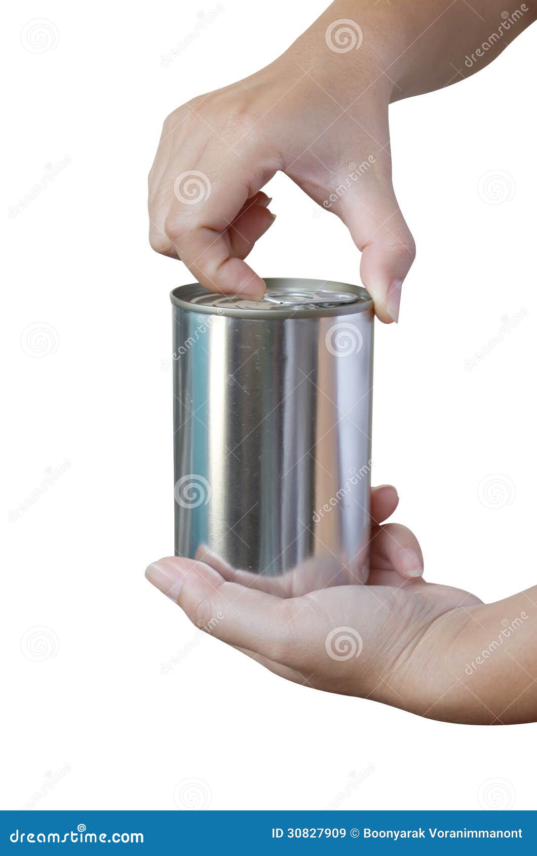 Hand Opening a Can Isolated on White Stock Image - Image of stainless ...