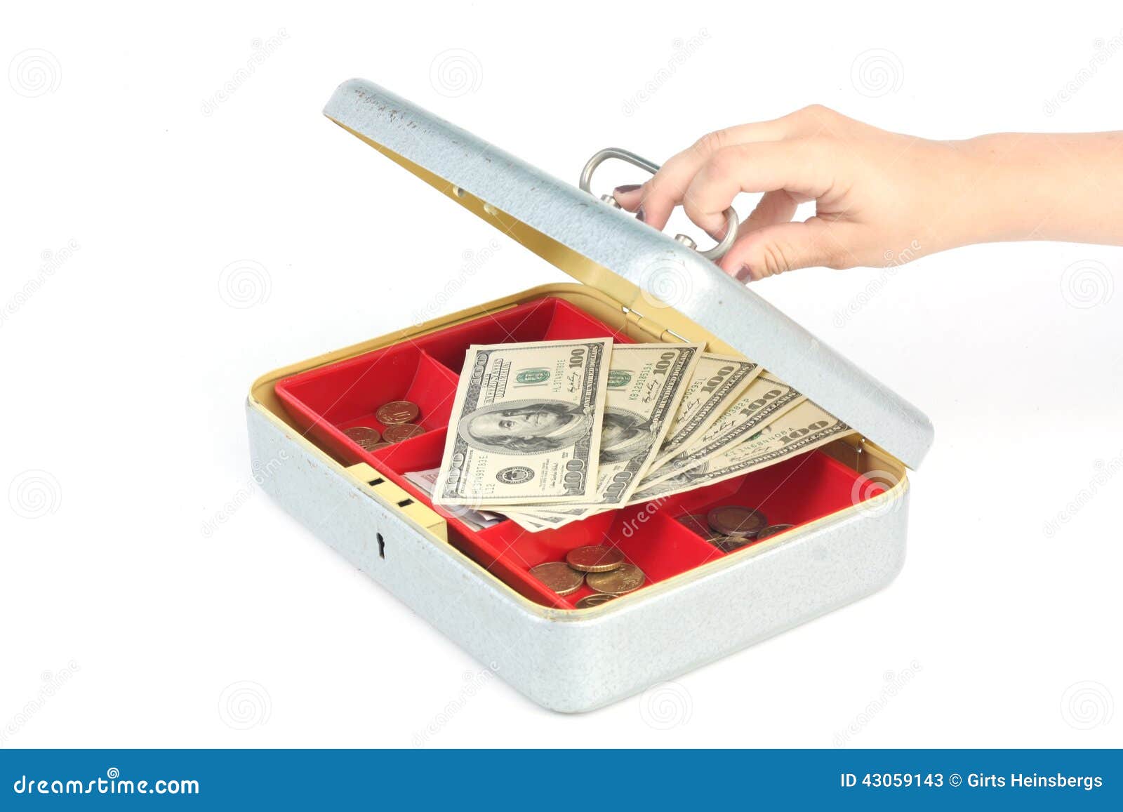 Hand Opening Money Box on White Stock Image - Image of gold, cash: 43059143