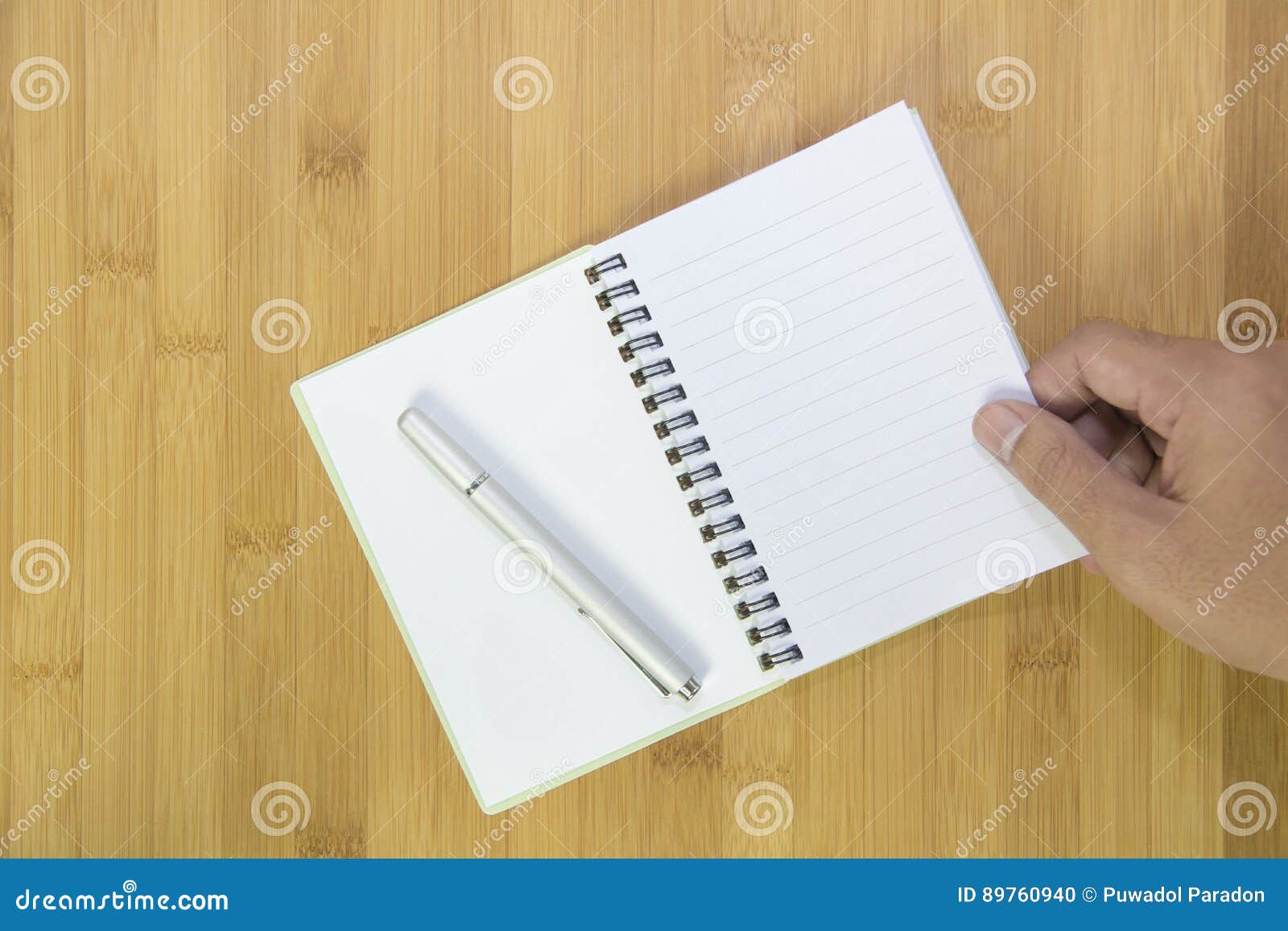 Hand Opening Note Paper and Pen on Desk Stock Photo - Image of white ...