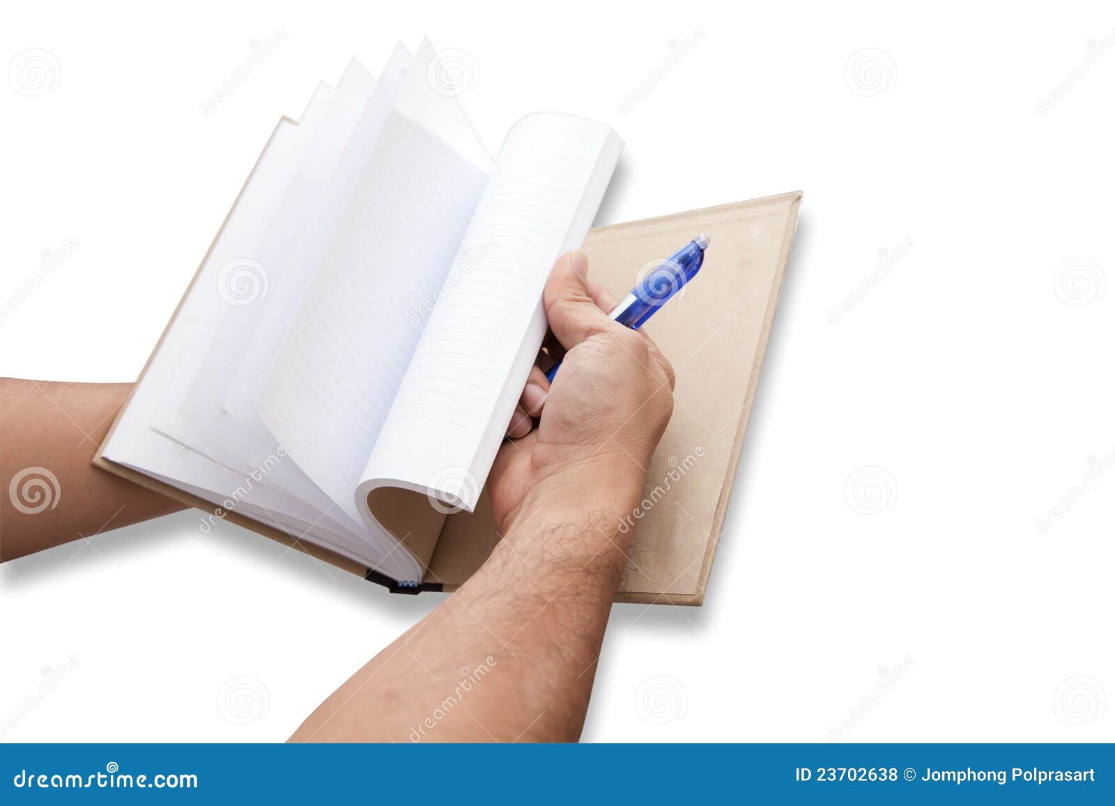 Hand is opening notebook stock photo. Image of document - 23702638