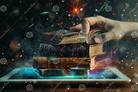 Old Magic Book Being Opened with Magical Particles Surrounding it on a ...