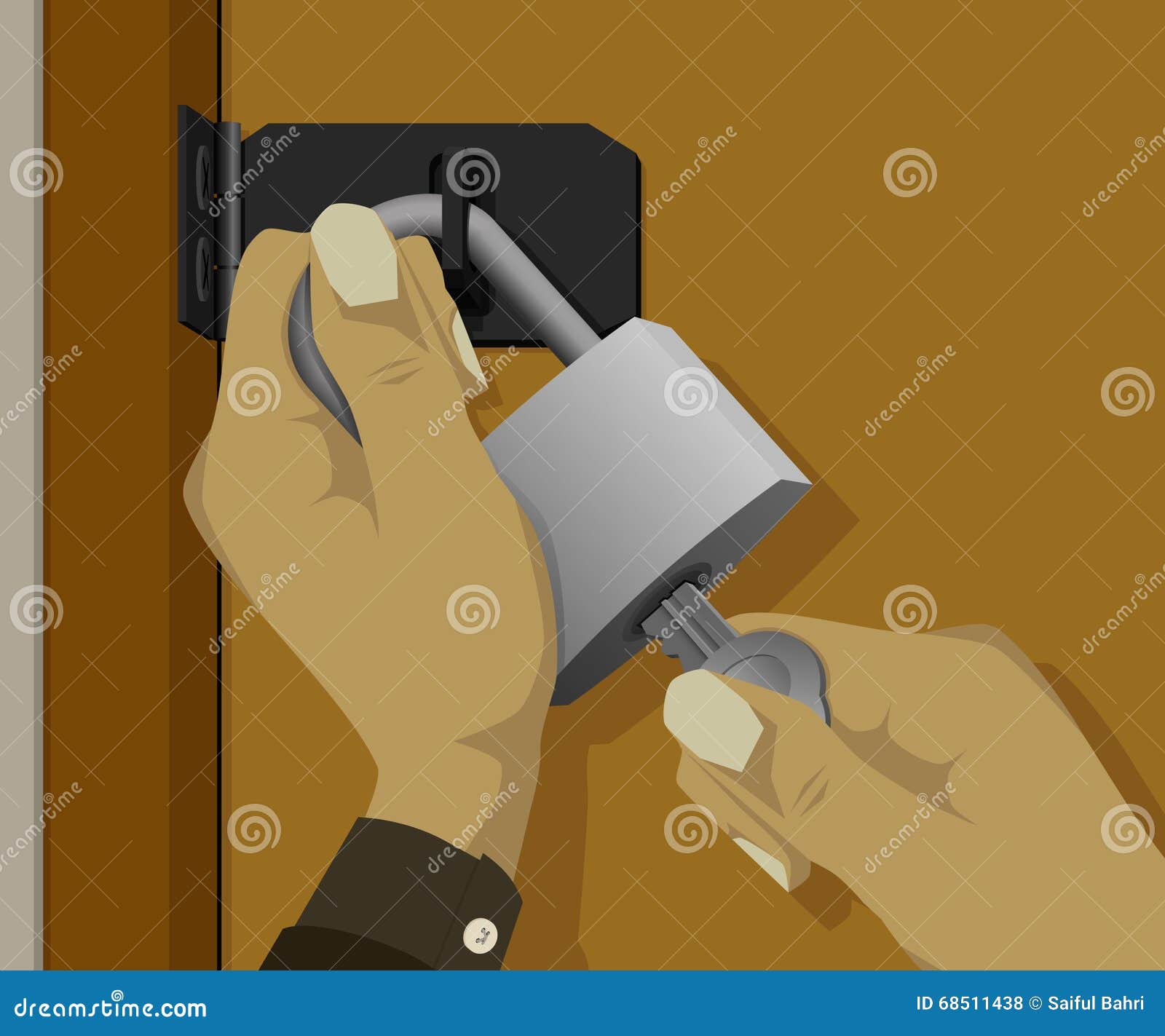 The Hand is Opening the Padlock on the Door Stock Vector - Illustration ...