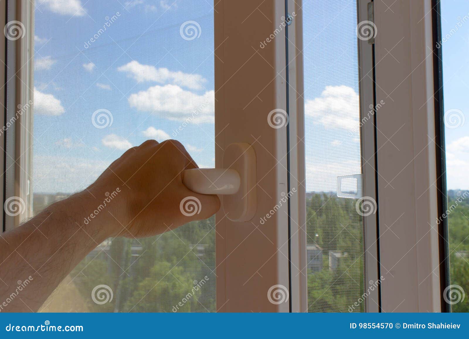 Hand Opening Plastic Window Stock Photo - Image of house, inside: 98554570