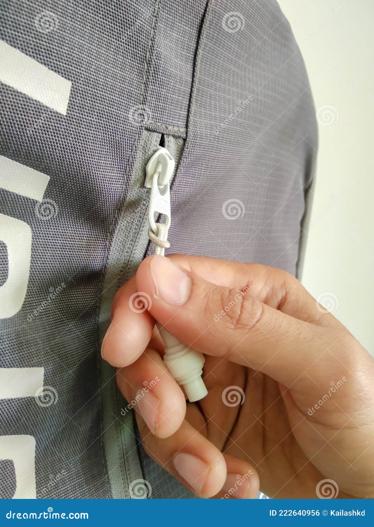 Hand Opening or Pulling Zip of Bag Side View Image Stock Photo - Image ...