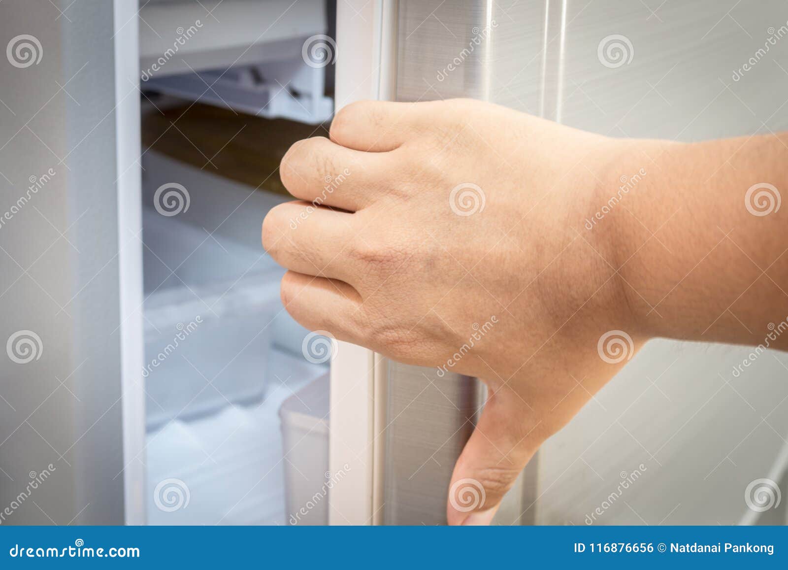 Hand is Opening a Refrigerator Door Stock Photo - Image of cold ...