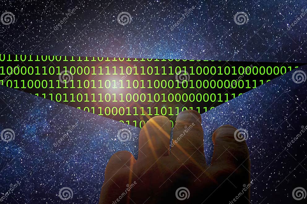 Hand Opening Space Discovering Digital Binary Code Simulation Stock ...
