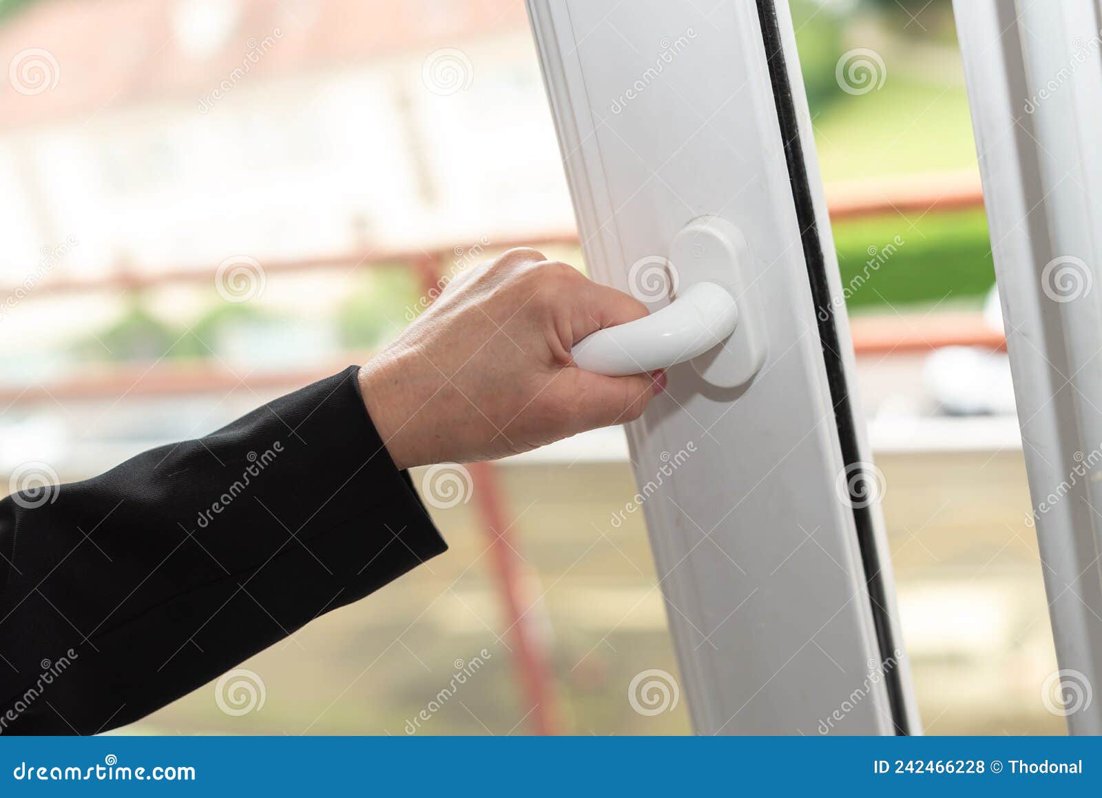 Hand opening a window stock photo. Image of apartment - 242466228