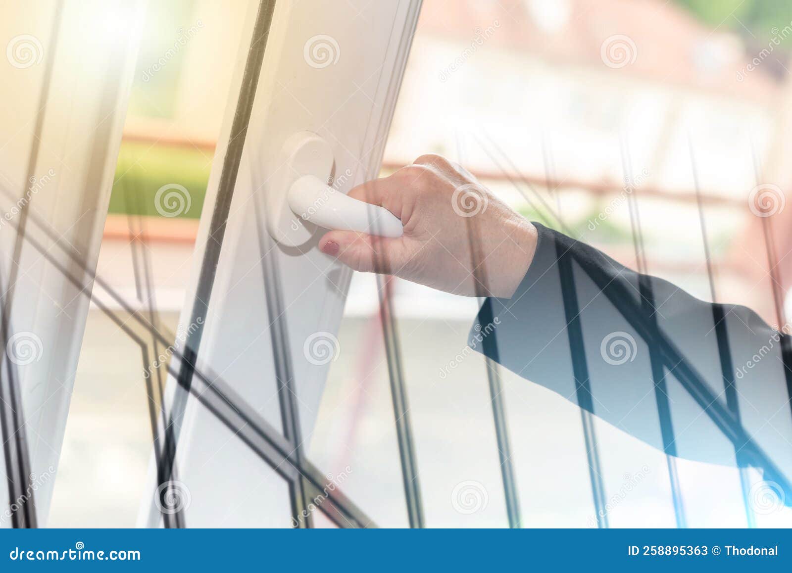 Hand Opening a Window; Multiple Exposure Stock Image - Image of house ...