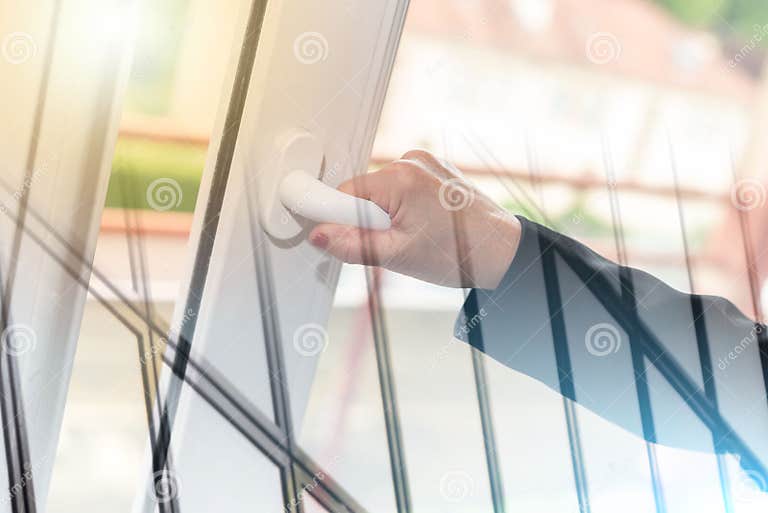Hand Opening a Window; Multiple Exposure Stock Image - Image of house ...