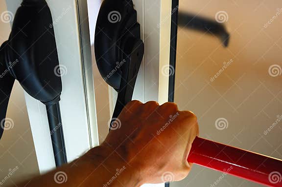 Hand Opens an Emergency Exit Stock Image - Image of emergency, closed ...