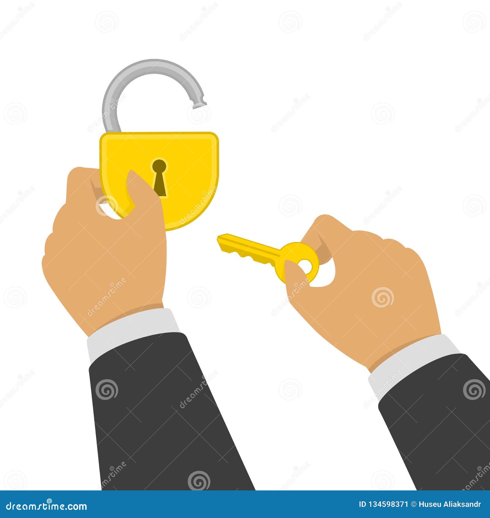 Hand opens lock. stock vector. Illustration of keyhole - 134598371