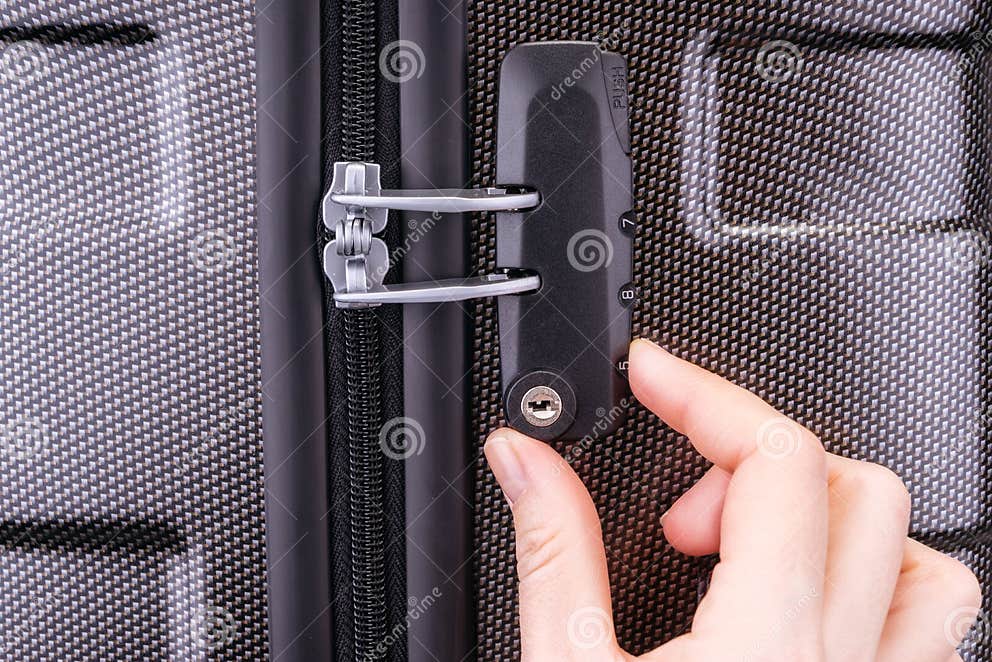 Hand Opens Suitcase Combination Lock Stock Image - Image of macro ...