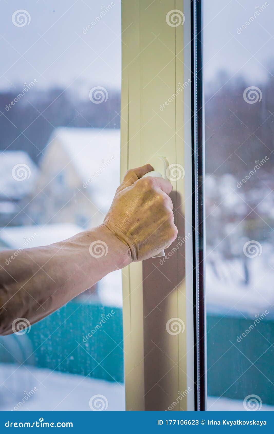 Hand opens window closeup stock image. Image of door - 177106623