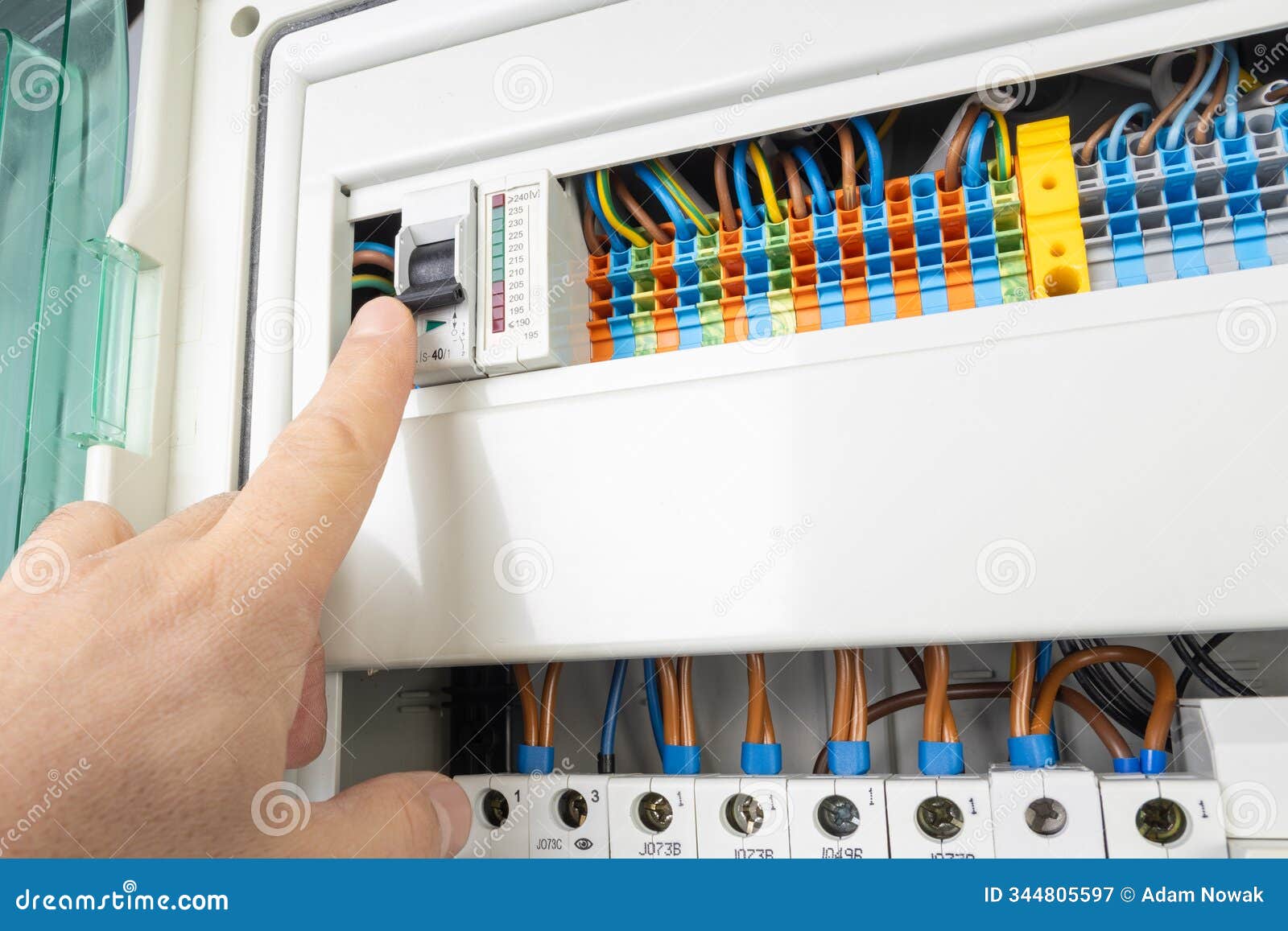 Hand Operating Electrical Circuit Breaker in Control Panel Stock ...