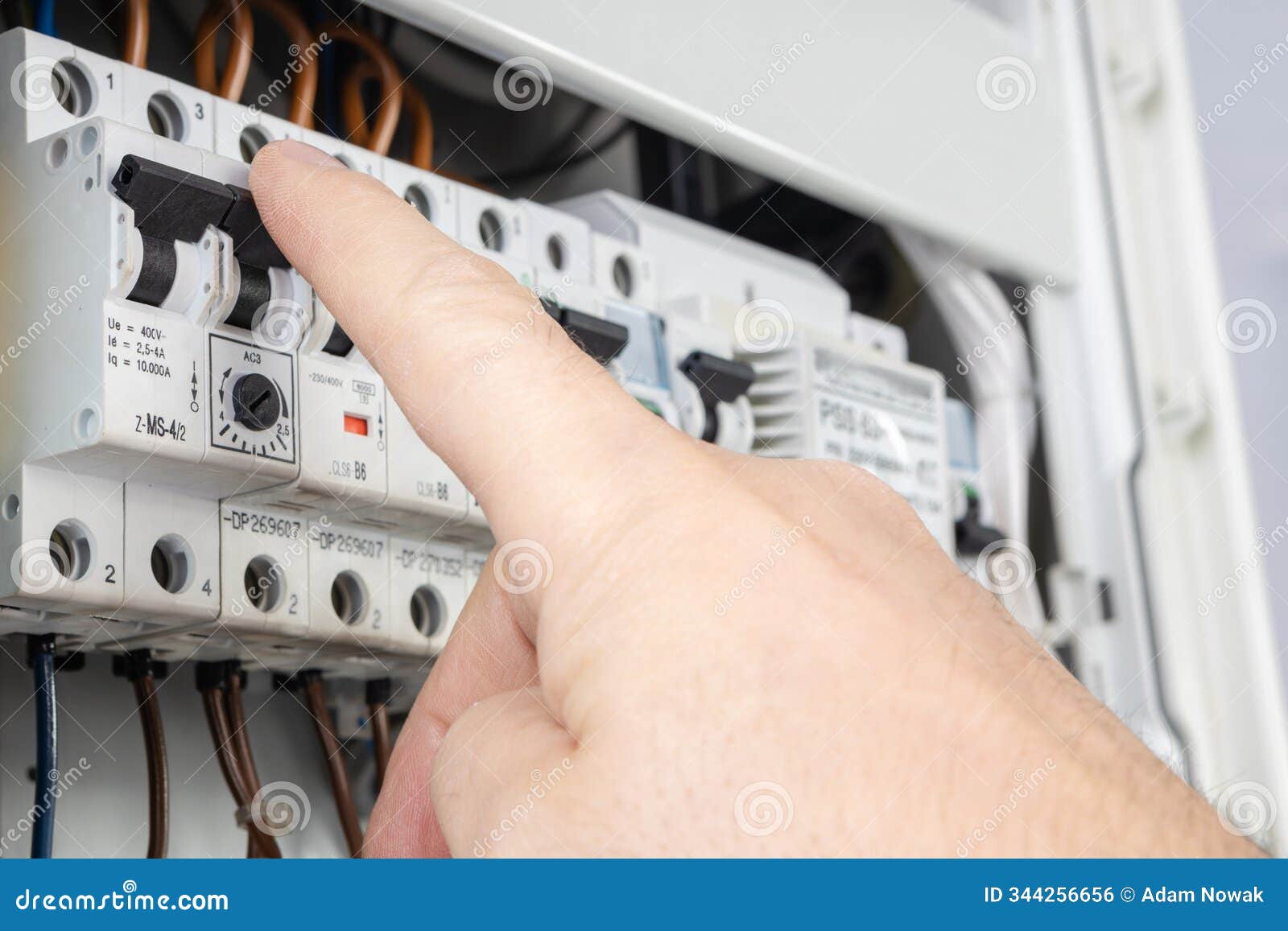 Hand Operating Electrical Circuit Breaker Switch Stock Photo - Image of ...