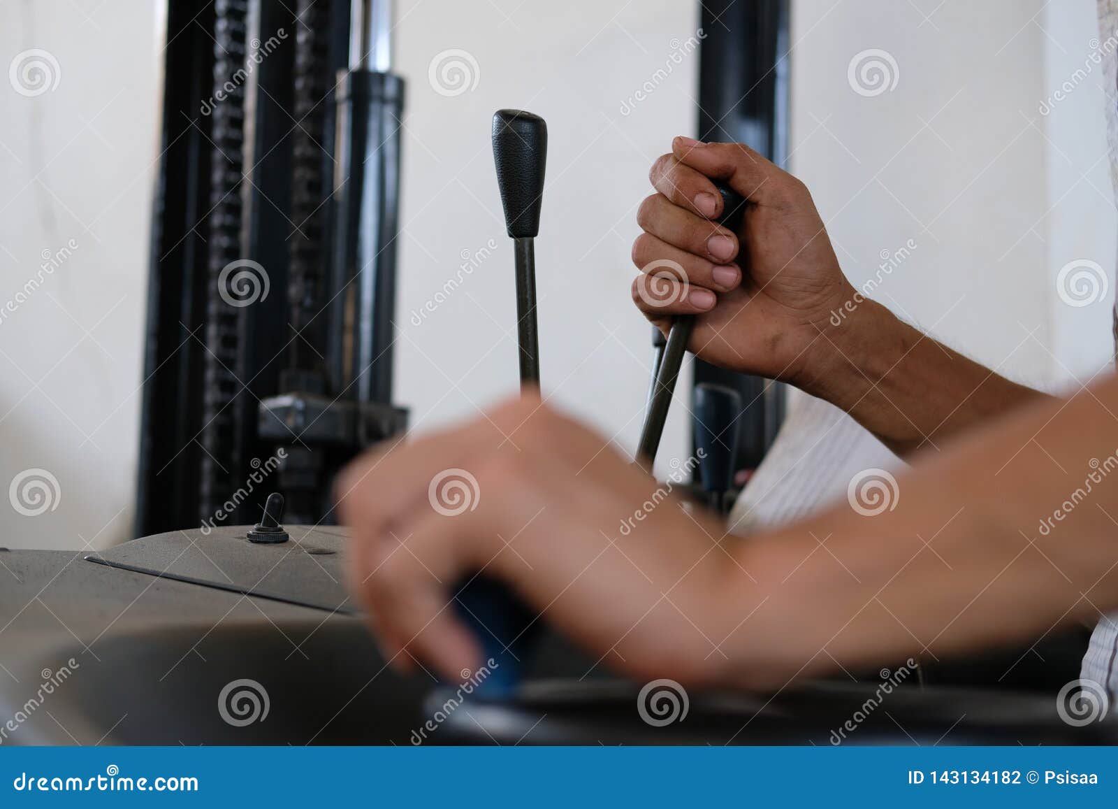 Hand Operating Forklift Truck in Factory Stock Photo - Image of ...