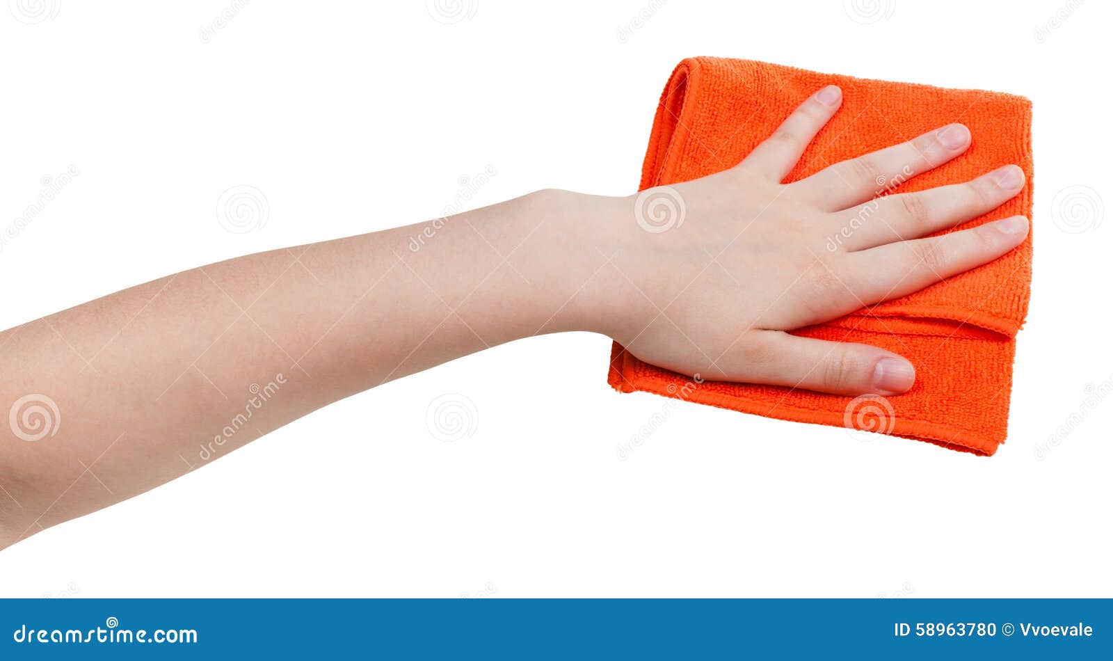 Hand with Orange Dusting Rag Isolated on Whit Stock Photo - Image of ...
