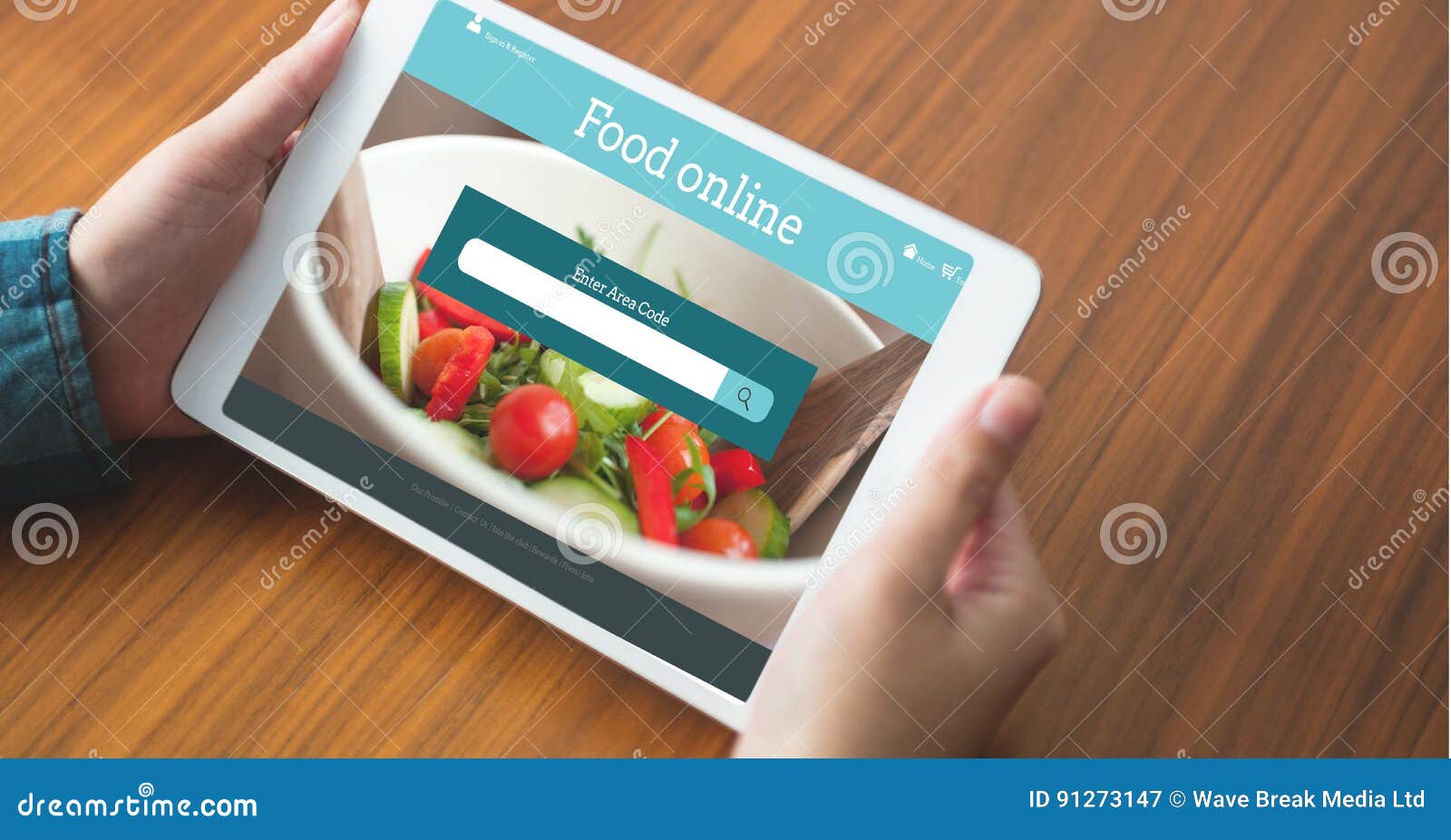 Hand Ordering Food on Digital Tablet with Search Screen on it Stock ...