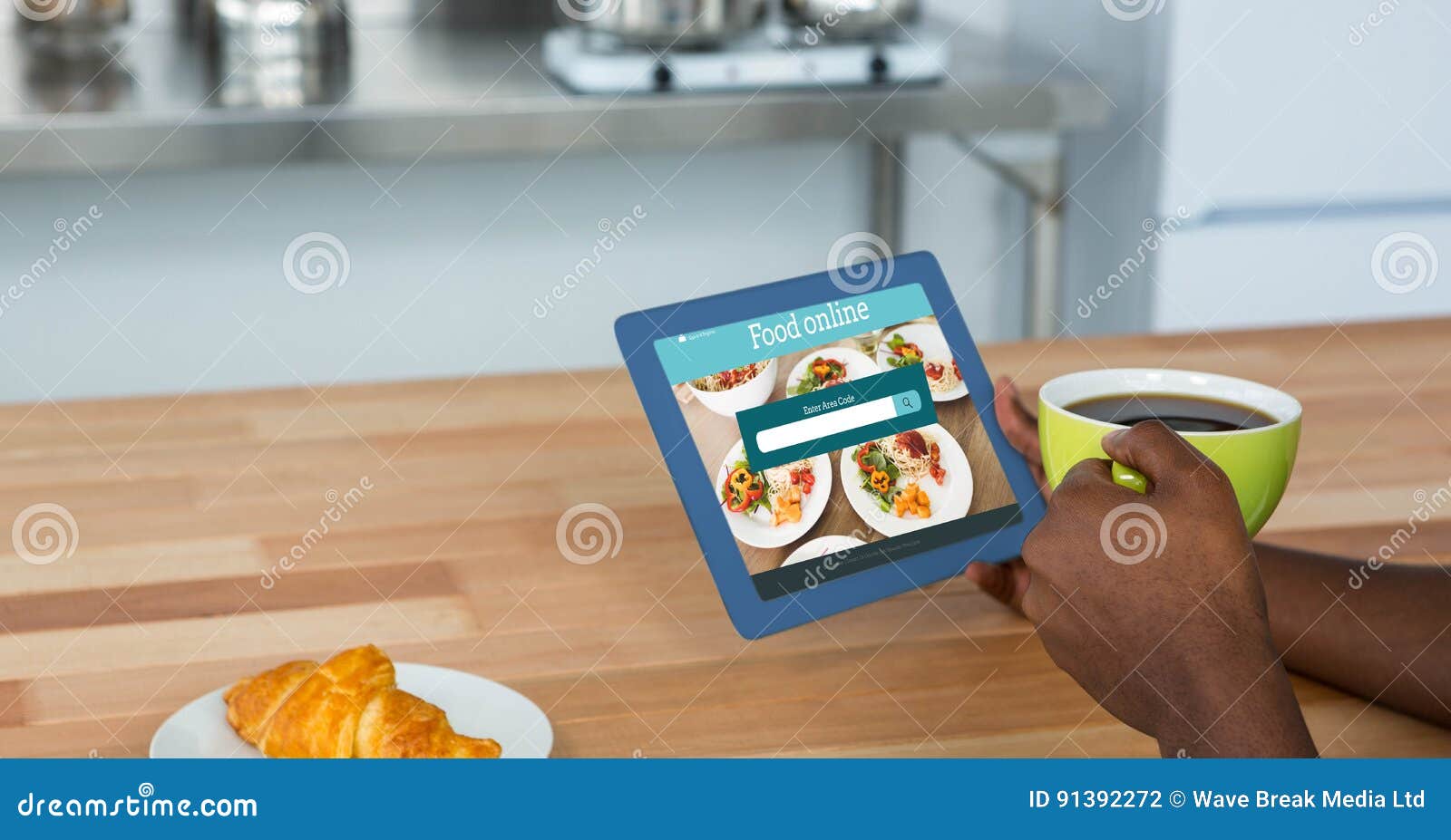 Hand Ordering Food Using Digital Tablet while Having Coffee Stock Photo ...