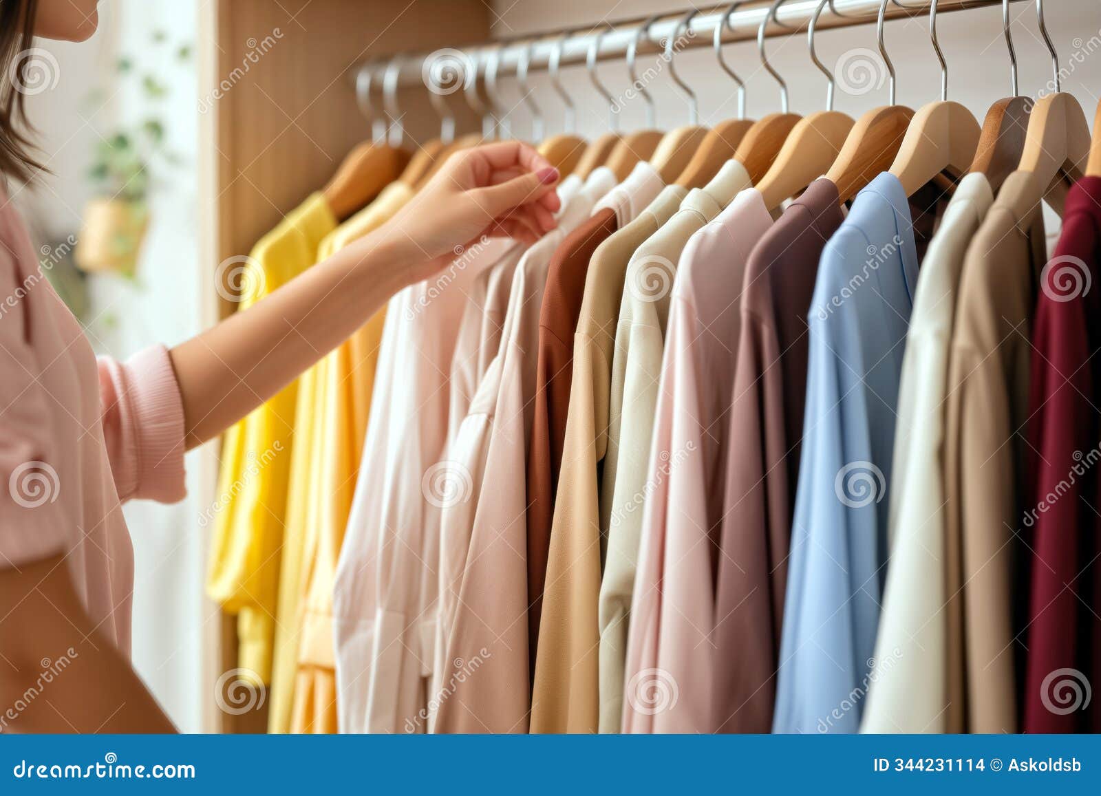 Hand Organizing Clothes In Open Wardrobe Stock Photography | CartoonDealer.com #344231114