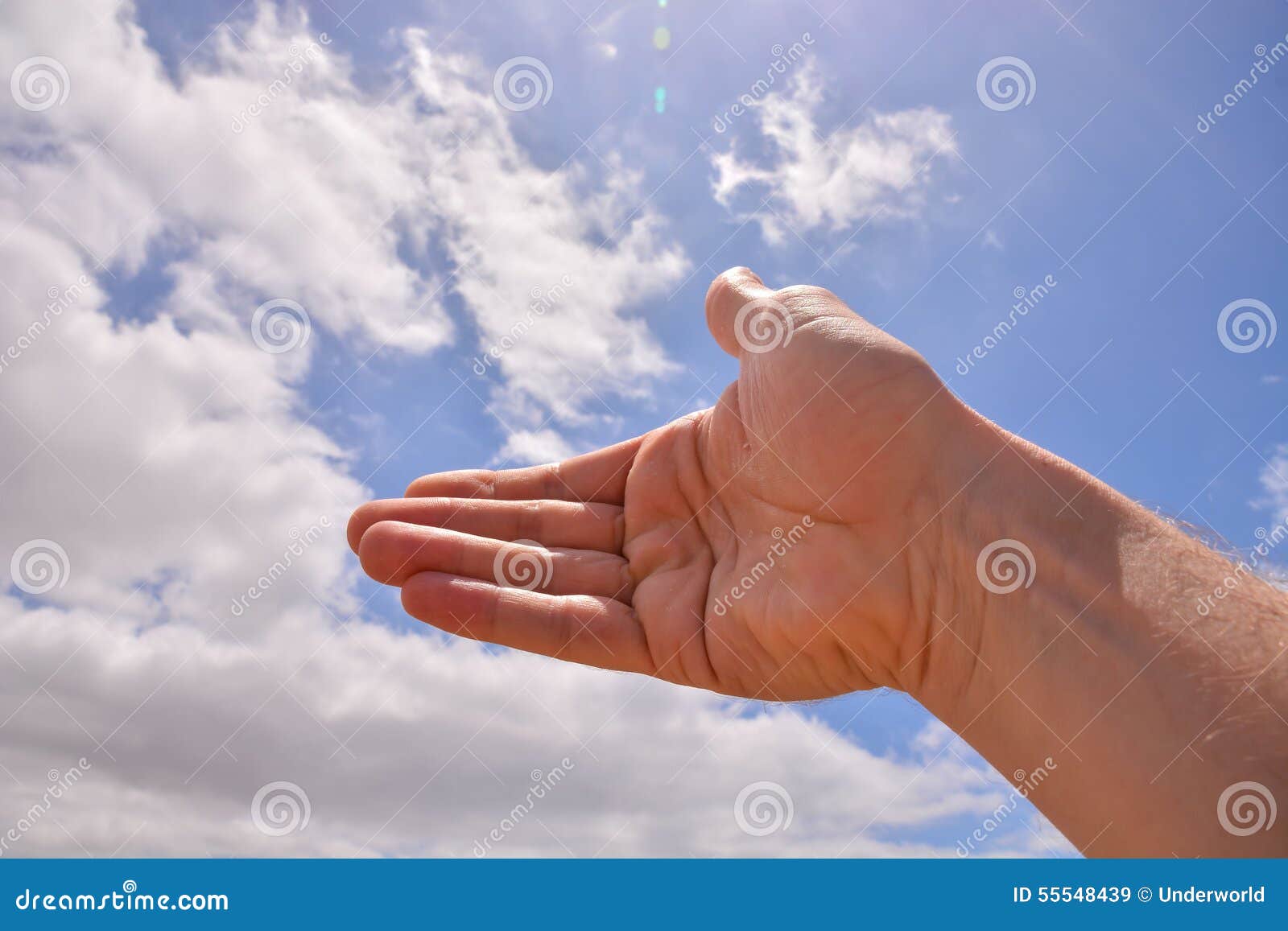 Hand over a Cloudy Sky stock image. Image of hand, environment - 55548439
