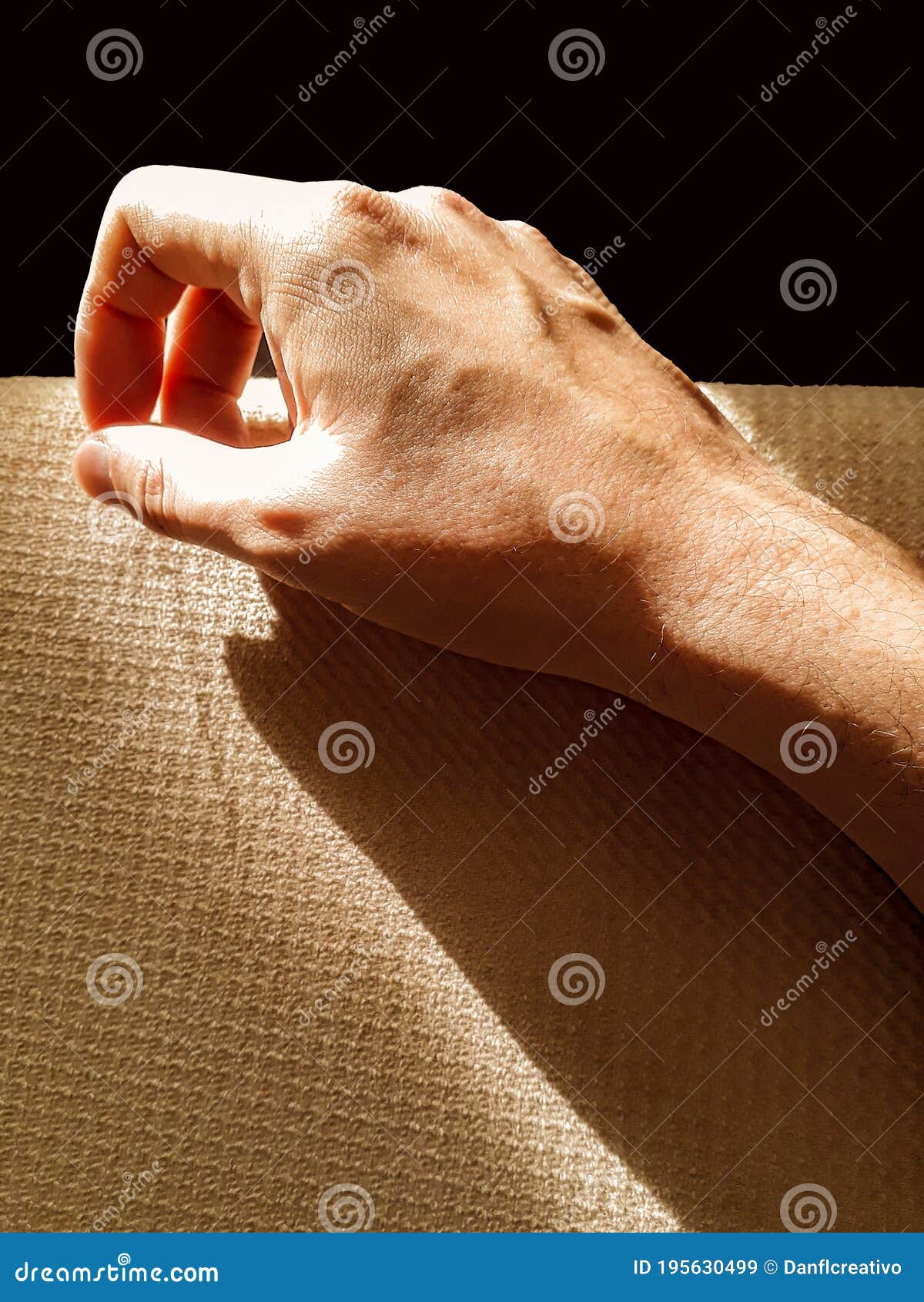 Hand Over Couch and Black Background Stock Image - Image of high ...