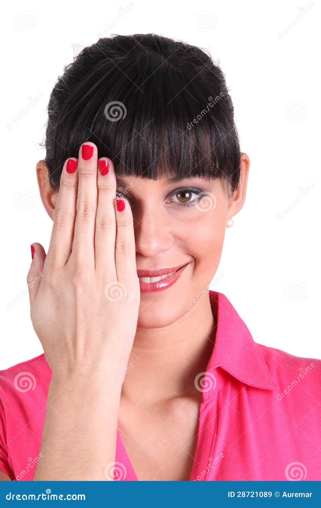 Hand over one eye stock image. Image of teeth, check - 28721089
