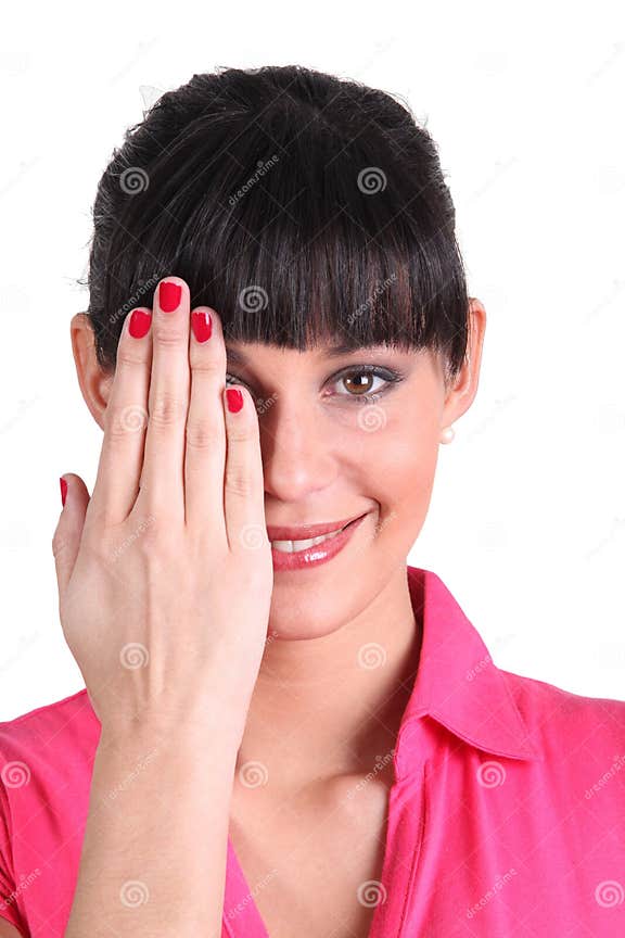 Hand over one eye stock image. Image of teeth, check - 28721089
