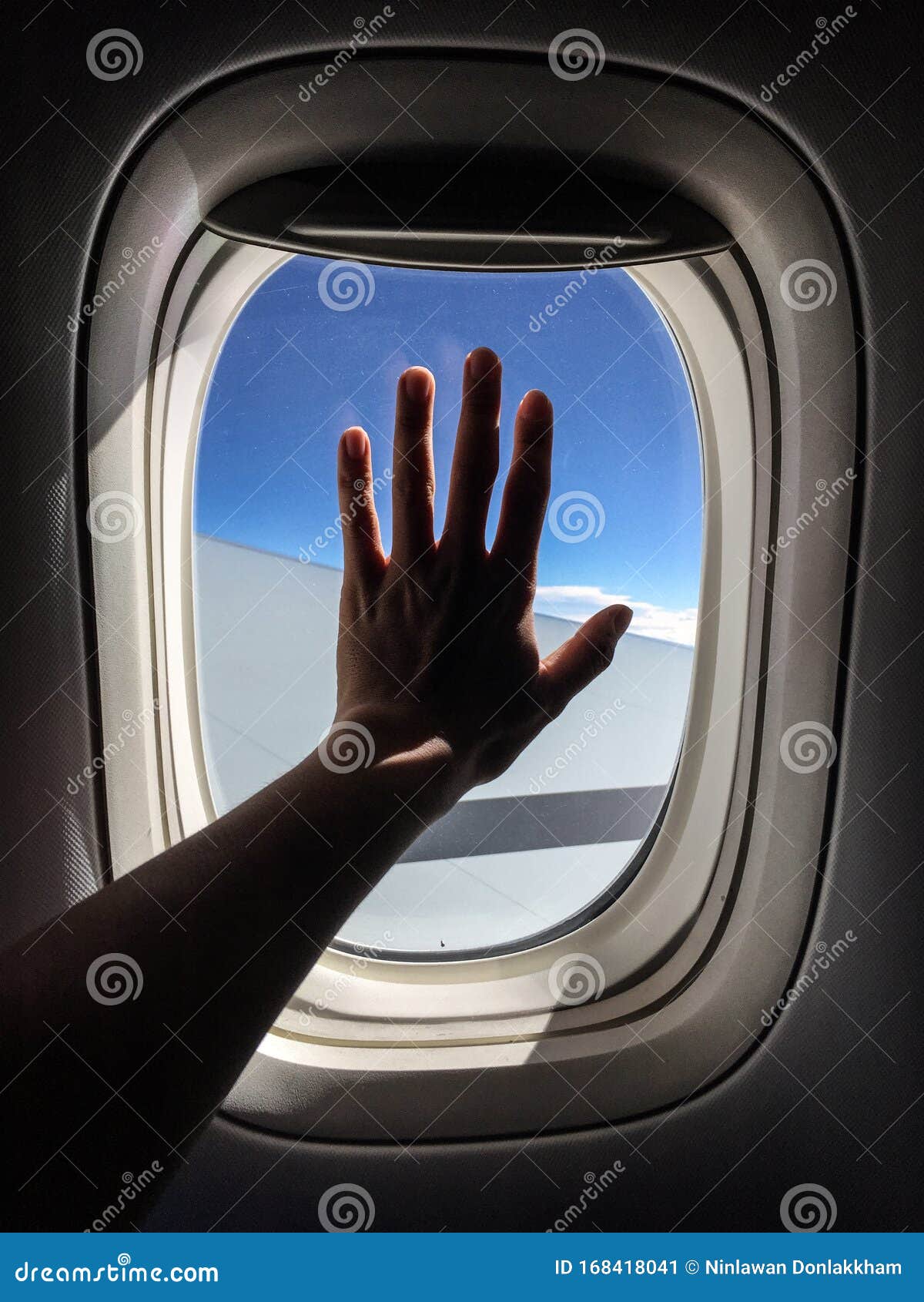 A Hand Over the Window of Airplane Stock Image - Image of male, people ...