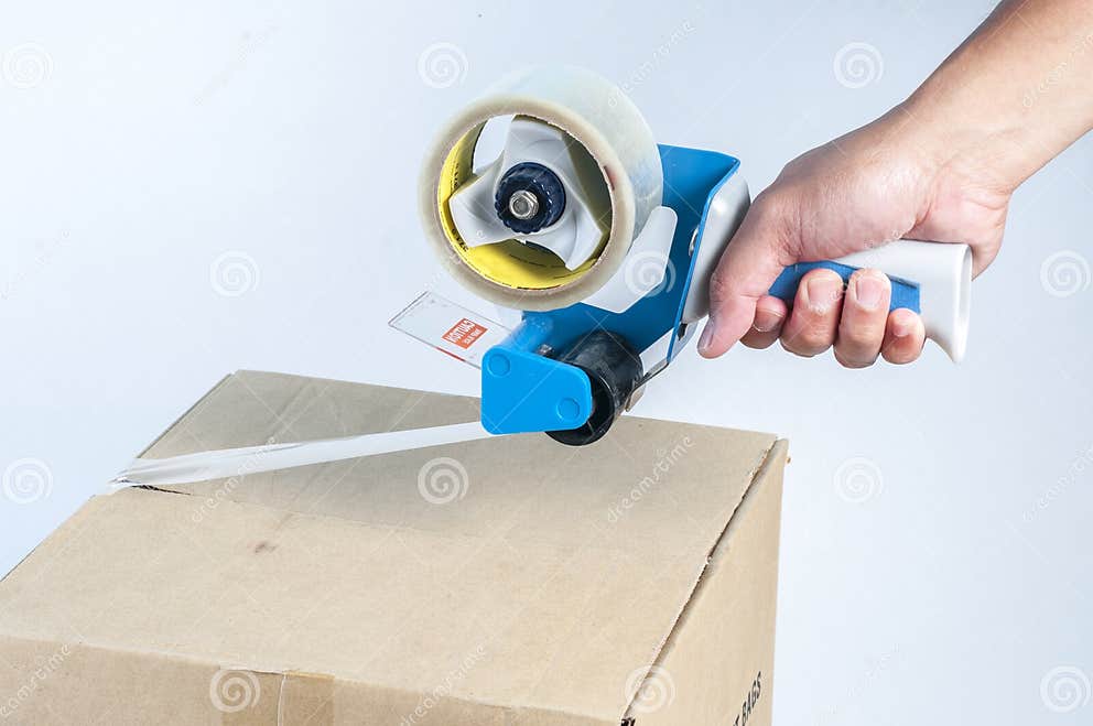 Hand Packaging Tape and Box Stock Image - Image of adhesive, cardboard ...