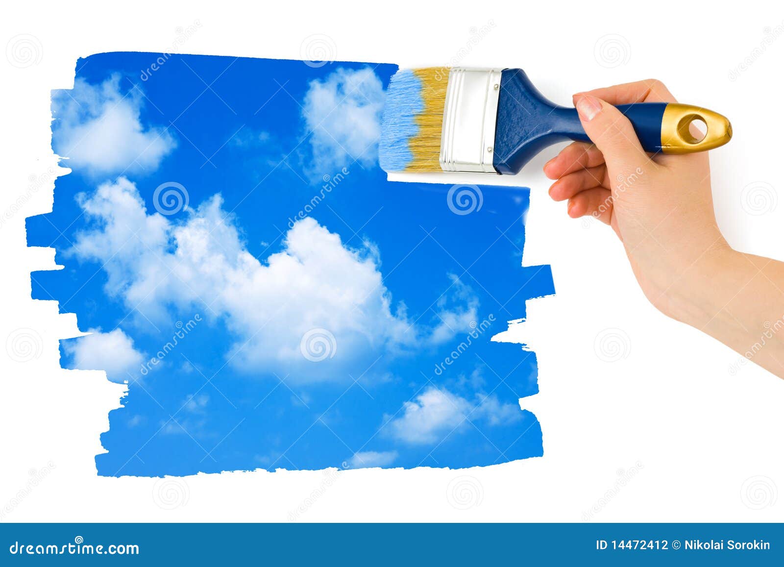 Hand with Paintbrush Painting Sky Stock Photo - Image of freedom, blue ...