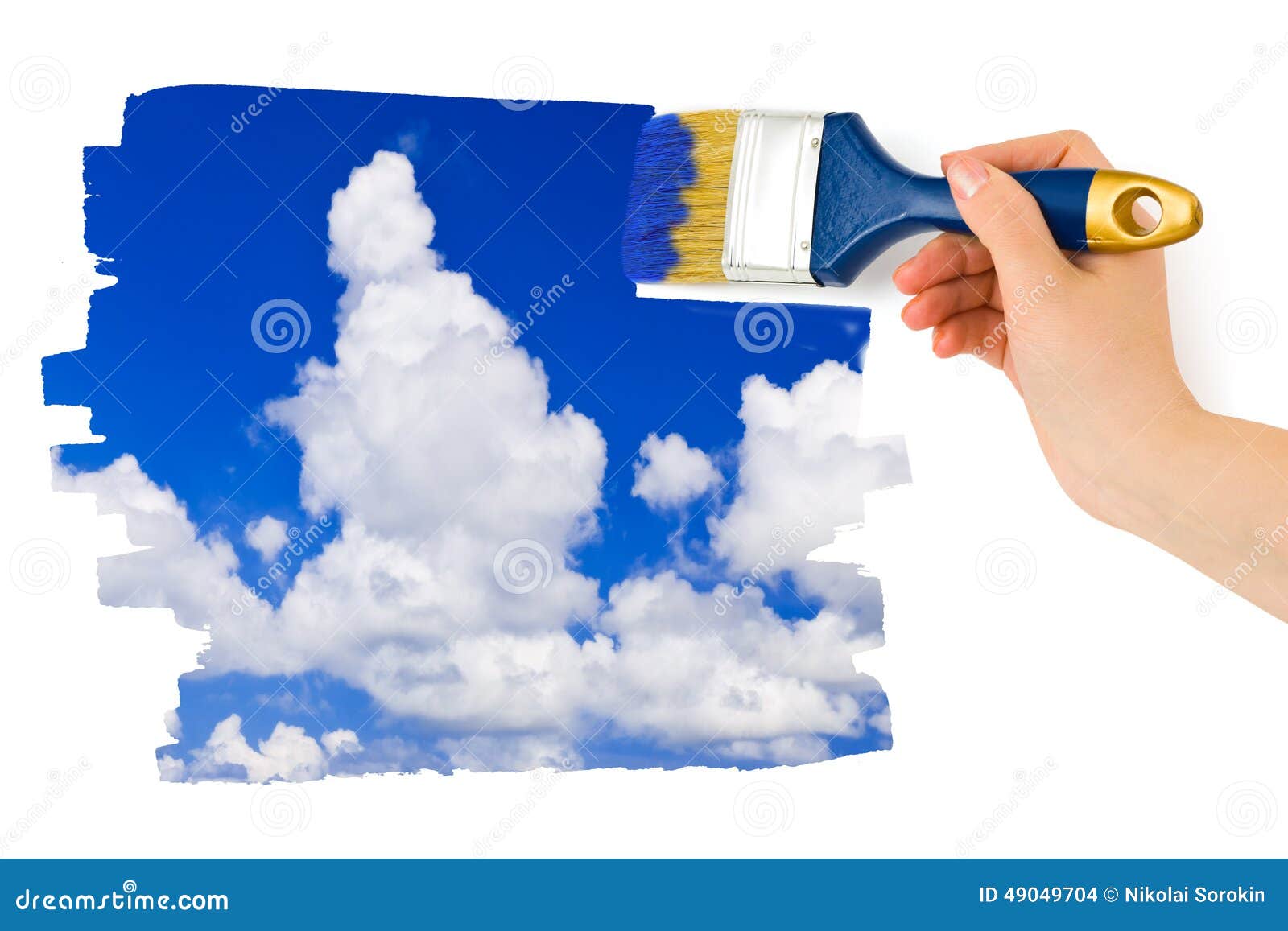 Hand with Paintbrush Painting Sky Stock Photo - Image of abstract ...