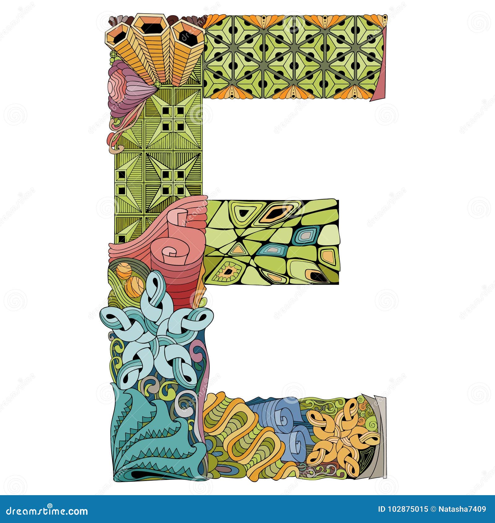 Letter E Zentangle. Vector Decorative Object Stock Vector ...