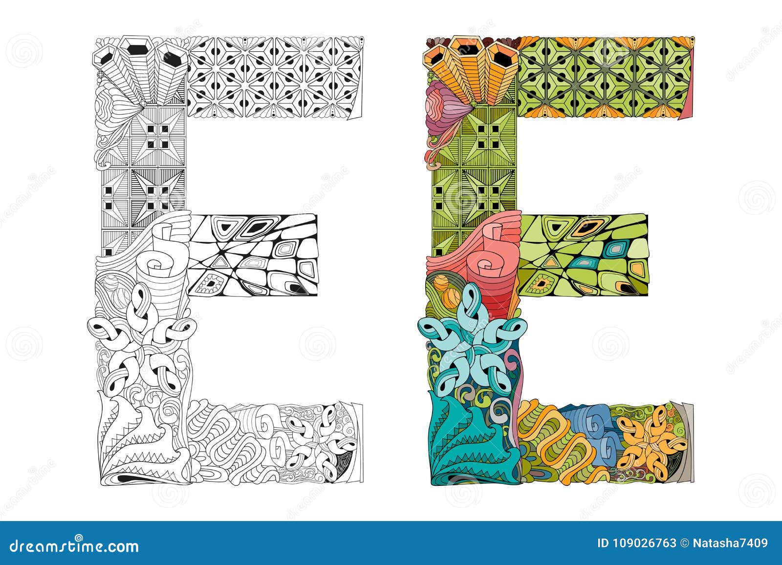 Letter E Zentangle for Coloring. Vector Decorative Object Stock Vector ...