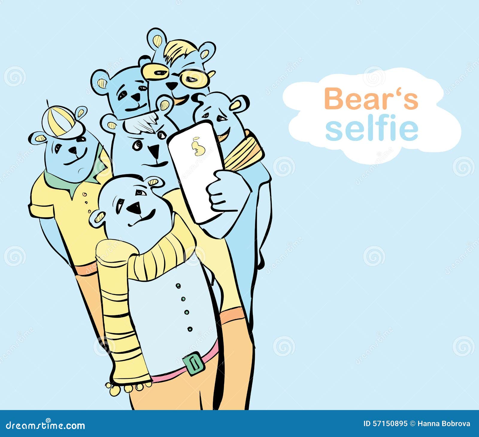 Hand Painted Bear Selfie. Many Bears Do Self Photo. Stock Vector ...