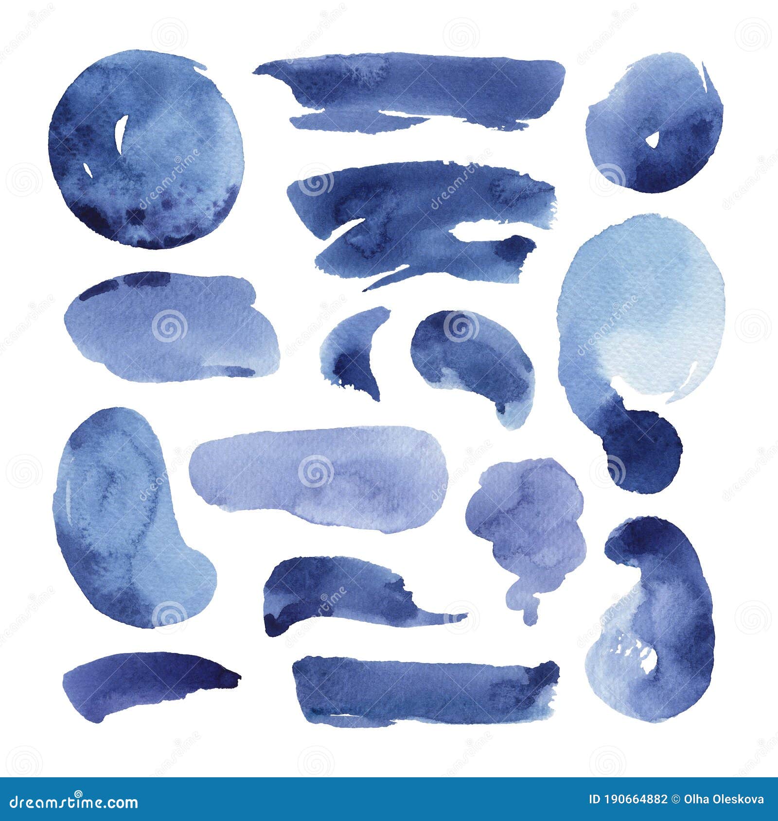 Hand Painted Blue Watercolor Objects Stock Illustration - Illustration ...