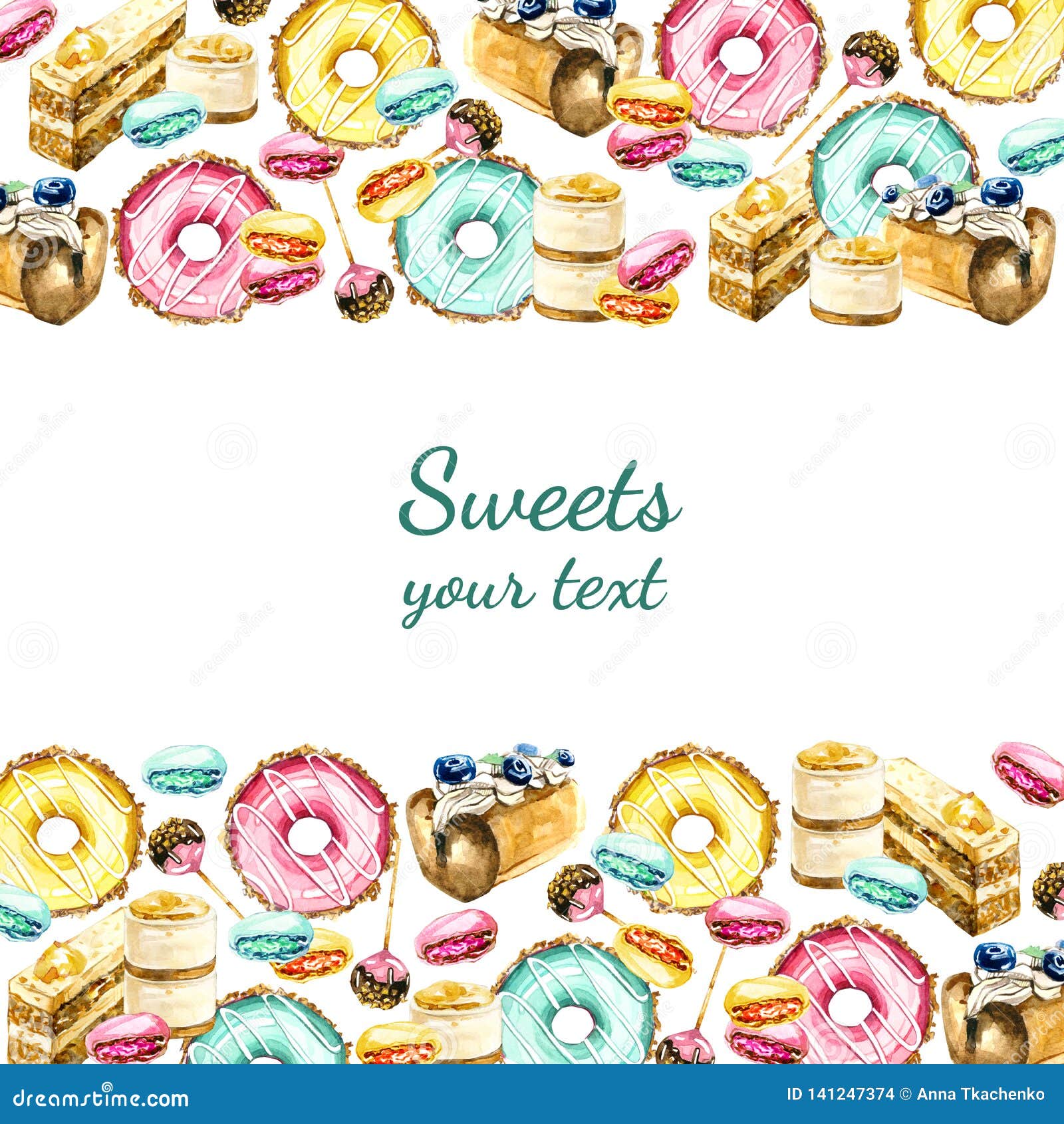 Painted Border Watercolor Sweets Stock Illustration - Illustration of ...