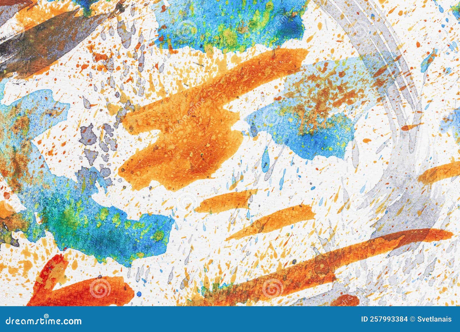 Hand Painted Brush Strokes On Paper Background, Stains, Blobs Of Bright ...