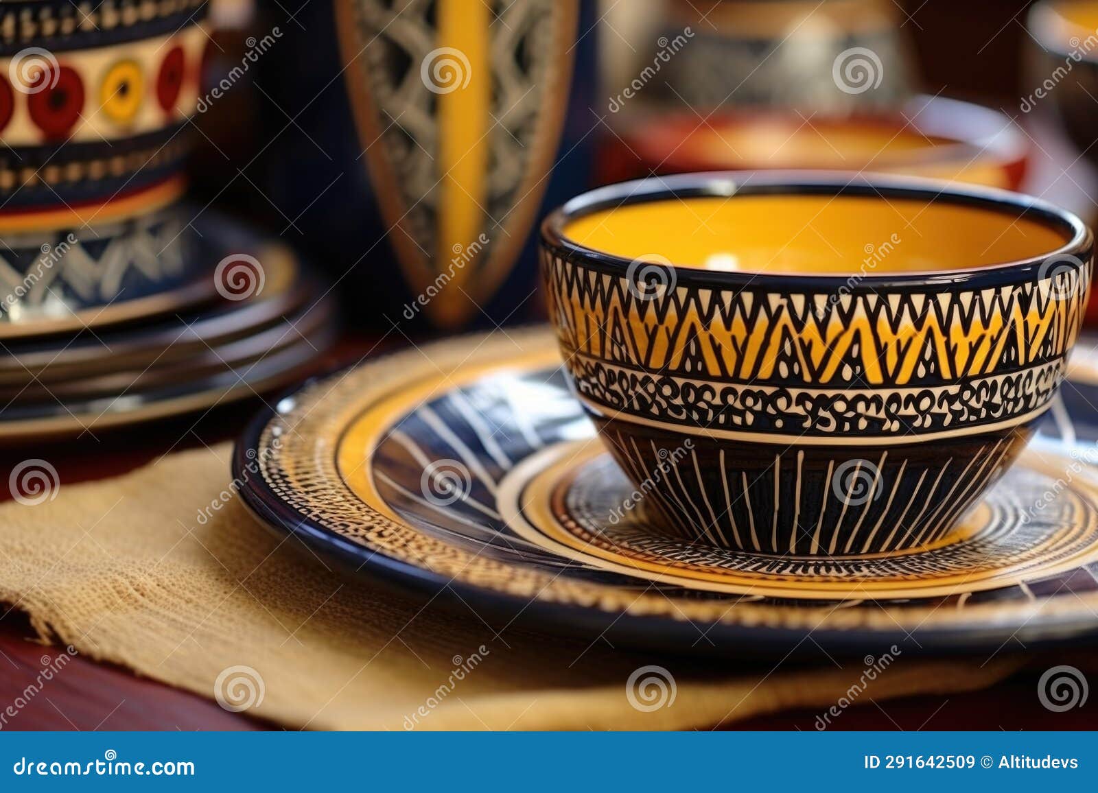 Hand Painted Ceramic Dishware with Traditional African Patterns Stock ...