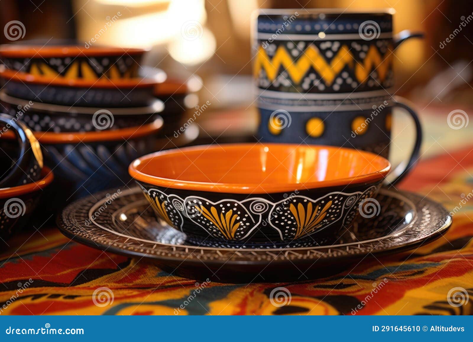 Hand Painted Ceramic Dishware with Traditional African Patterns Stock ...