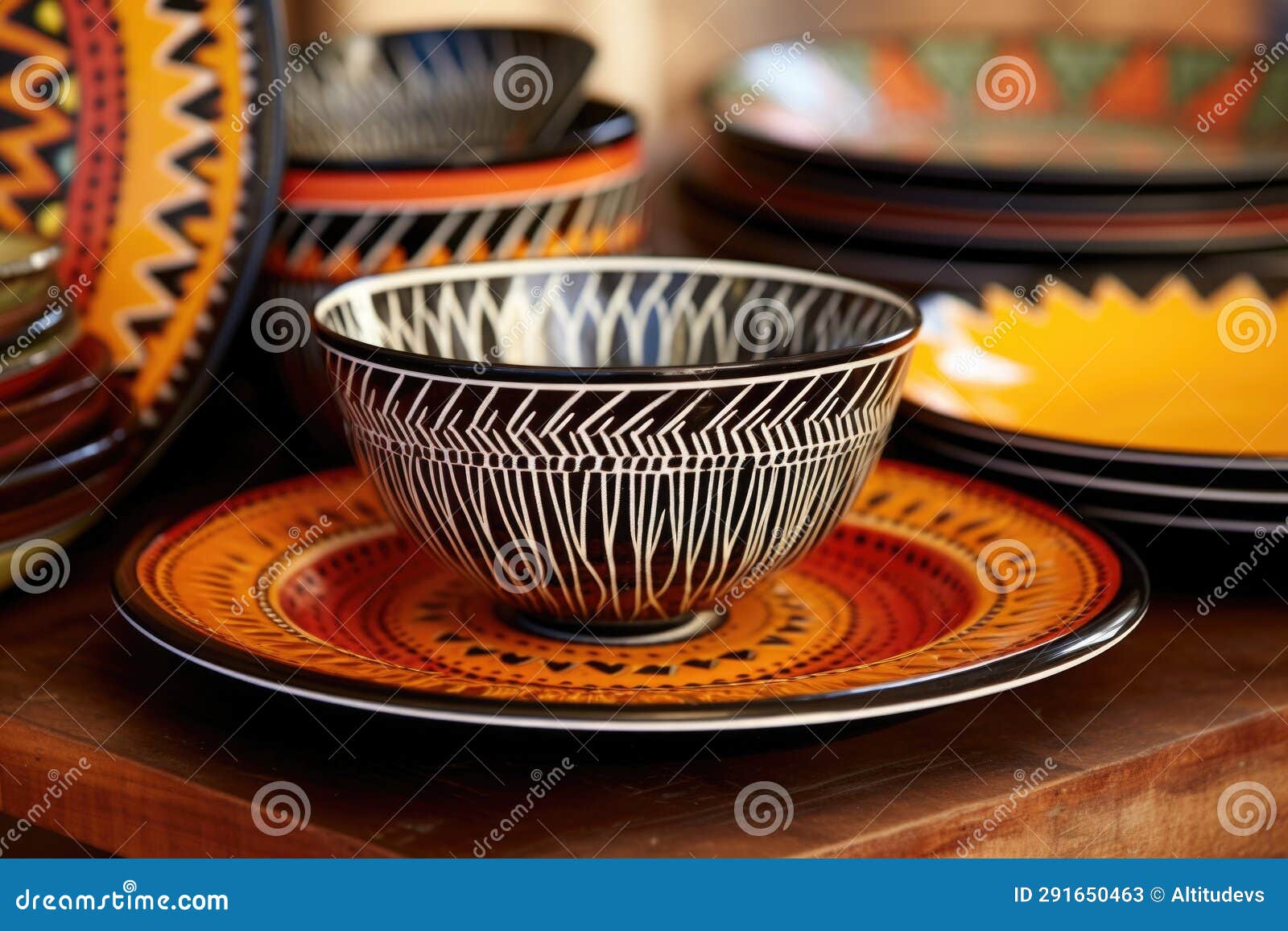 Hand Painted Ceramic Dishware with Traditional African Patterns Stock ...