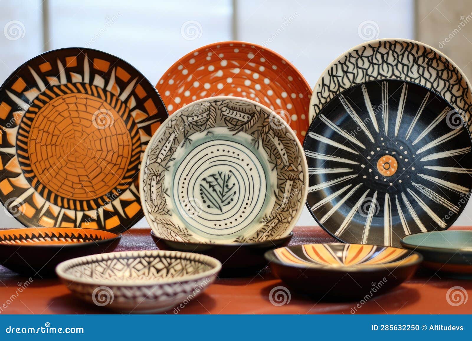 Hand-painted Ceramic Plates in Various Patterns and Colors Stock Photo ...