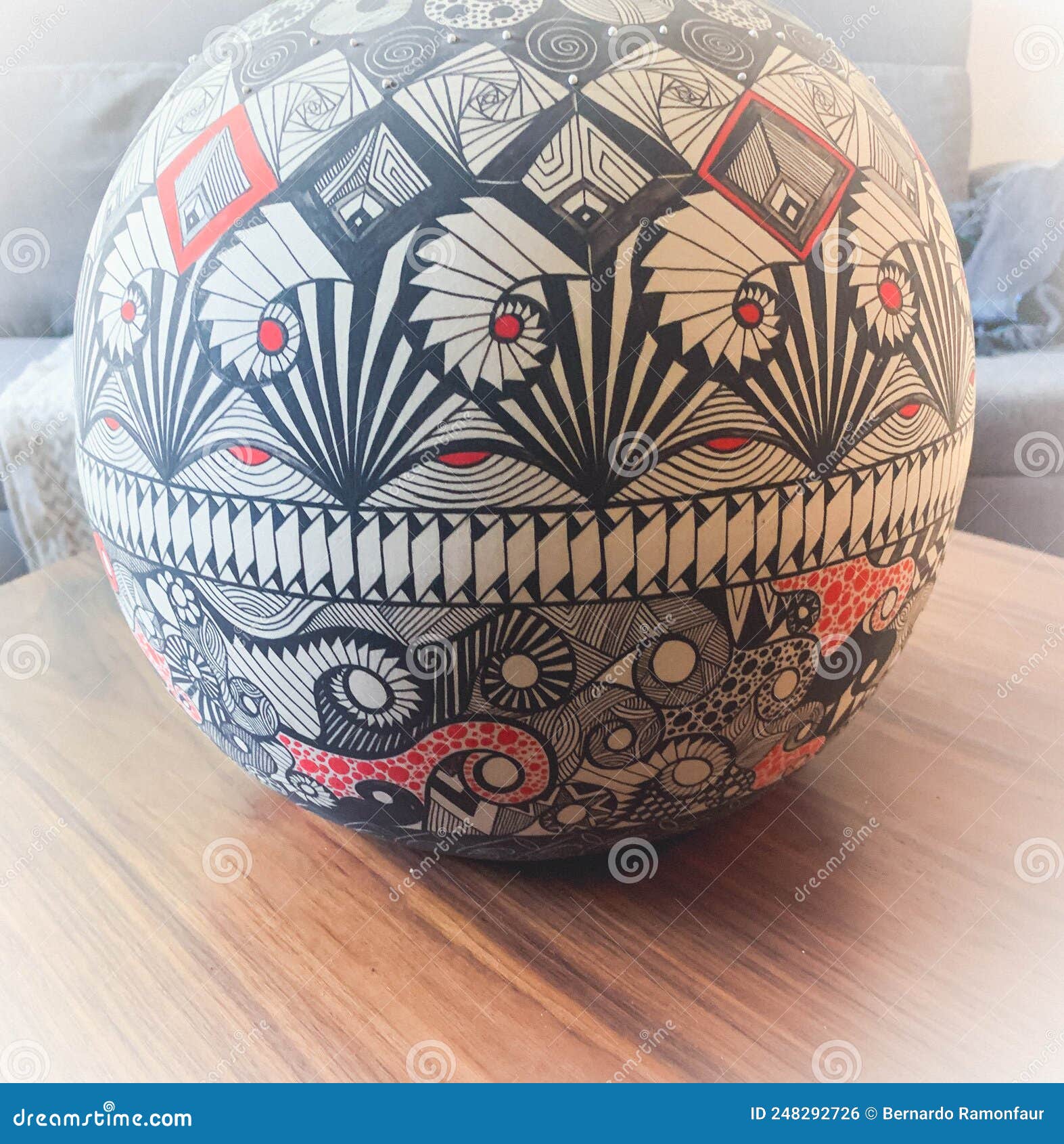 Hand Painted Ceramic Sphere with Abstract Symbols Stock Photo - Image ...