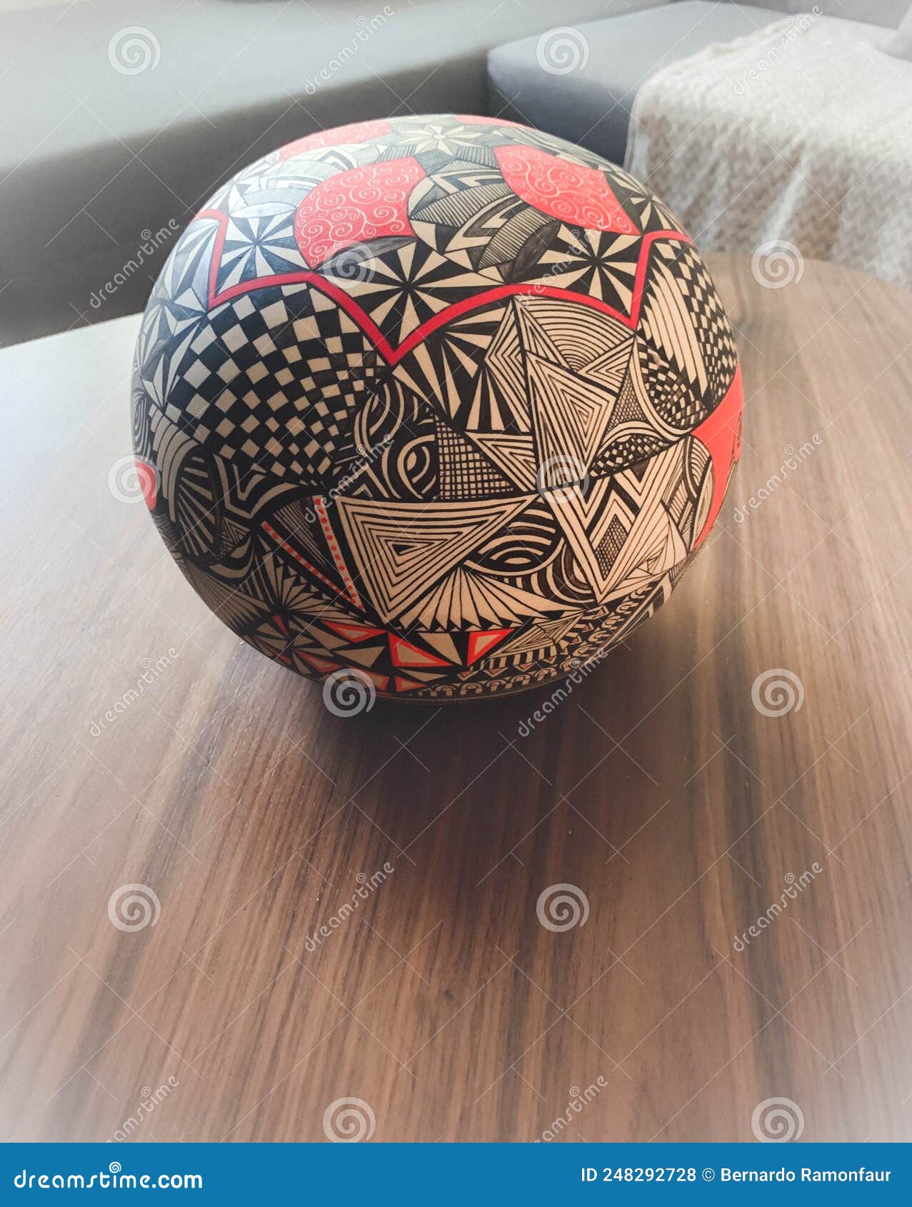 Hand Painted Ceramic Sphere with Abstract Symbols Stock Photo - Image ...
