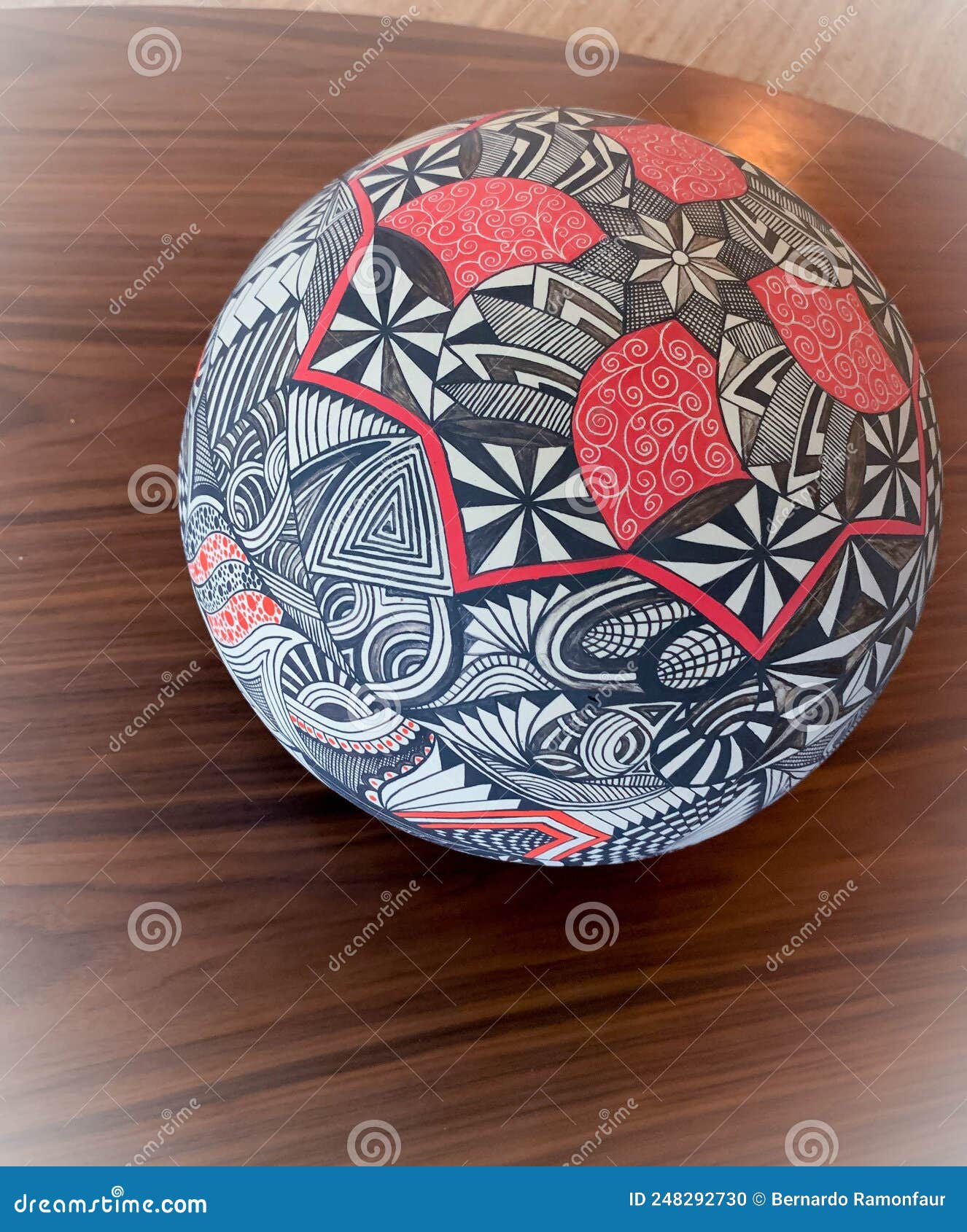 Hand Painted Ceramic Sphere with Abstract Symbols Stock Photo - Image ...