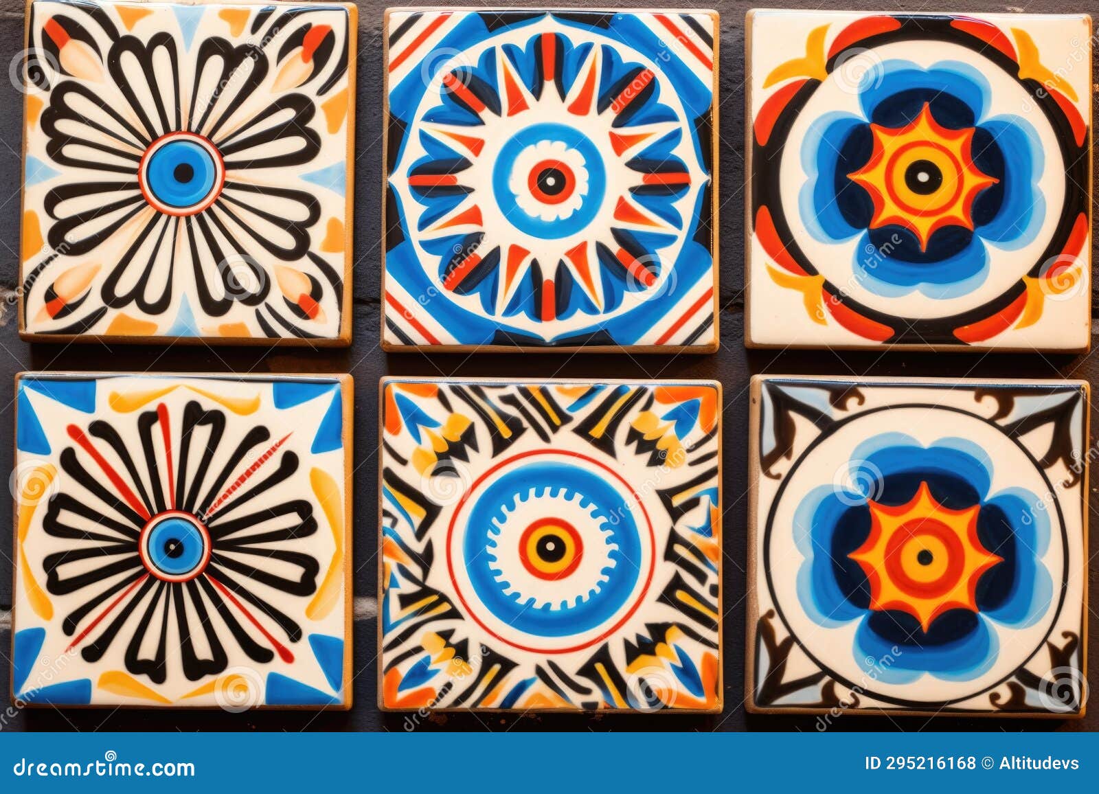 Hand Painted Ceramic Tiles with Geometric Patterns Stock Photo - Image ...