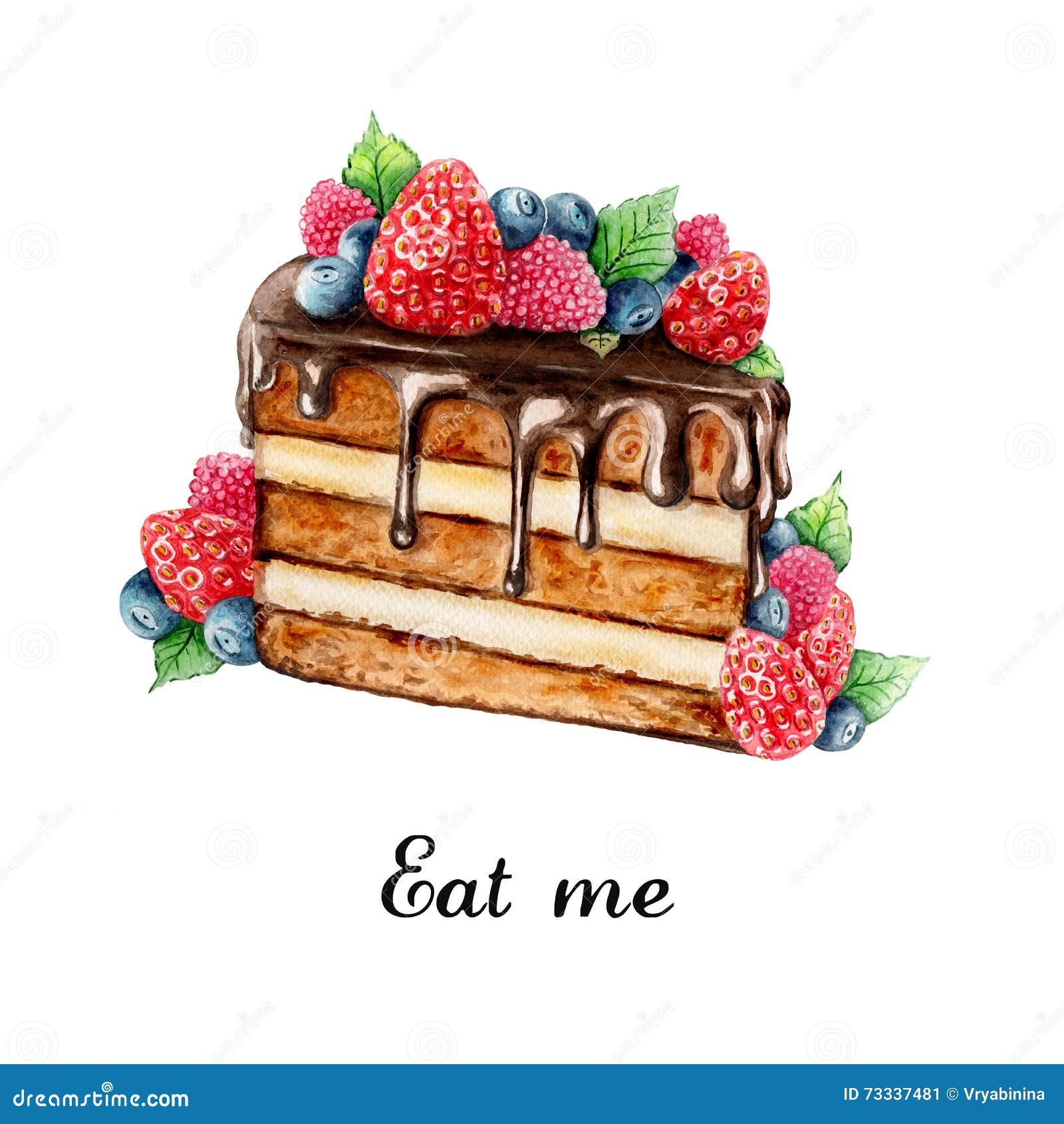 Hand Painted Chocolate Cake with Summer Berries Stock Illustration ... Hand Painted Chocolate Cake with Summer Berries Stock Illustration ...