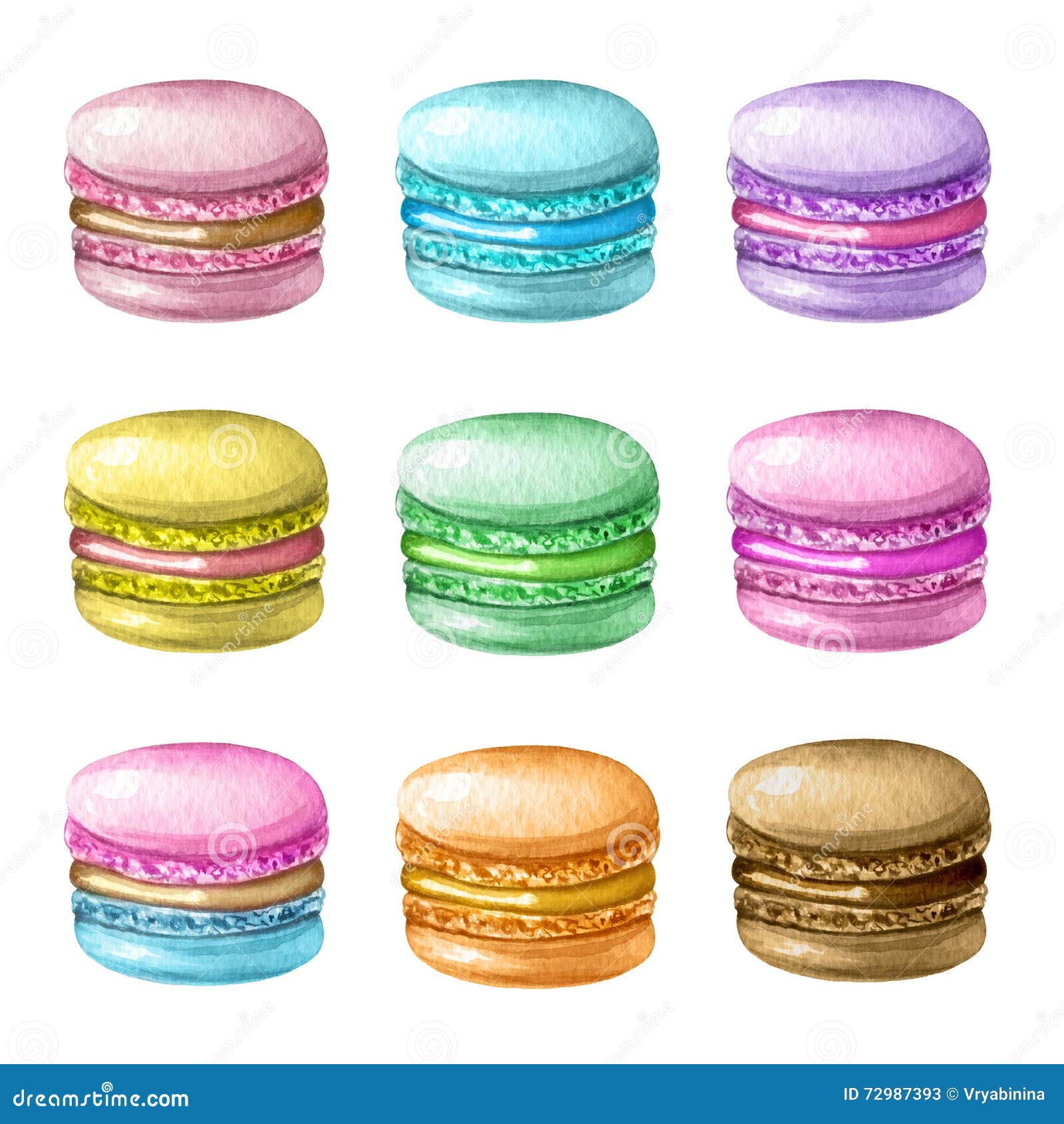 Hand Painted Colorful Macarons Stock Illustration - Illustration of ...