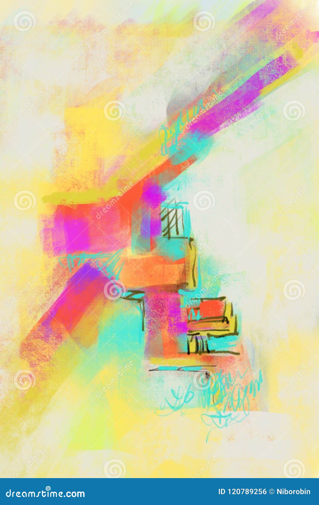 Hand Painted and Drawn Original Abstract Art Background, Complete ...